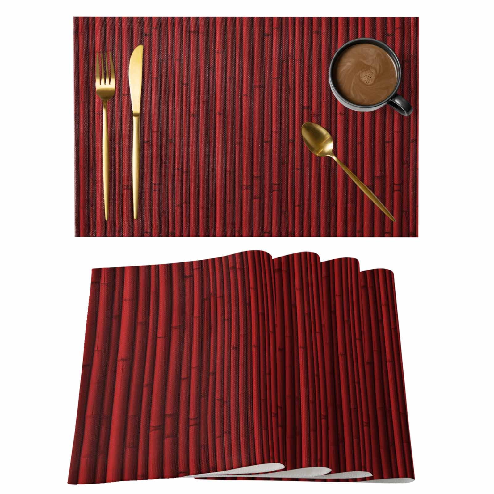 Red Plants Texture Placemats Set of 4, Vintage Country Trees Pattern ...
