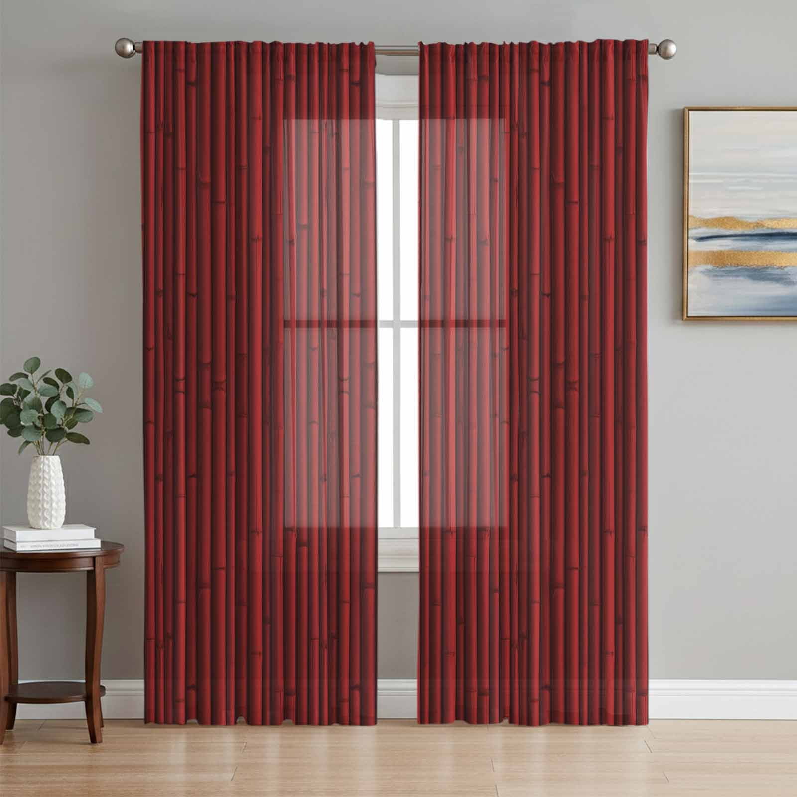 Red Plants Texture Sheer Curtains 72 Inch Length 2 Panels Set, Vintage ...
