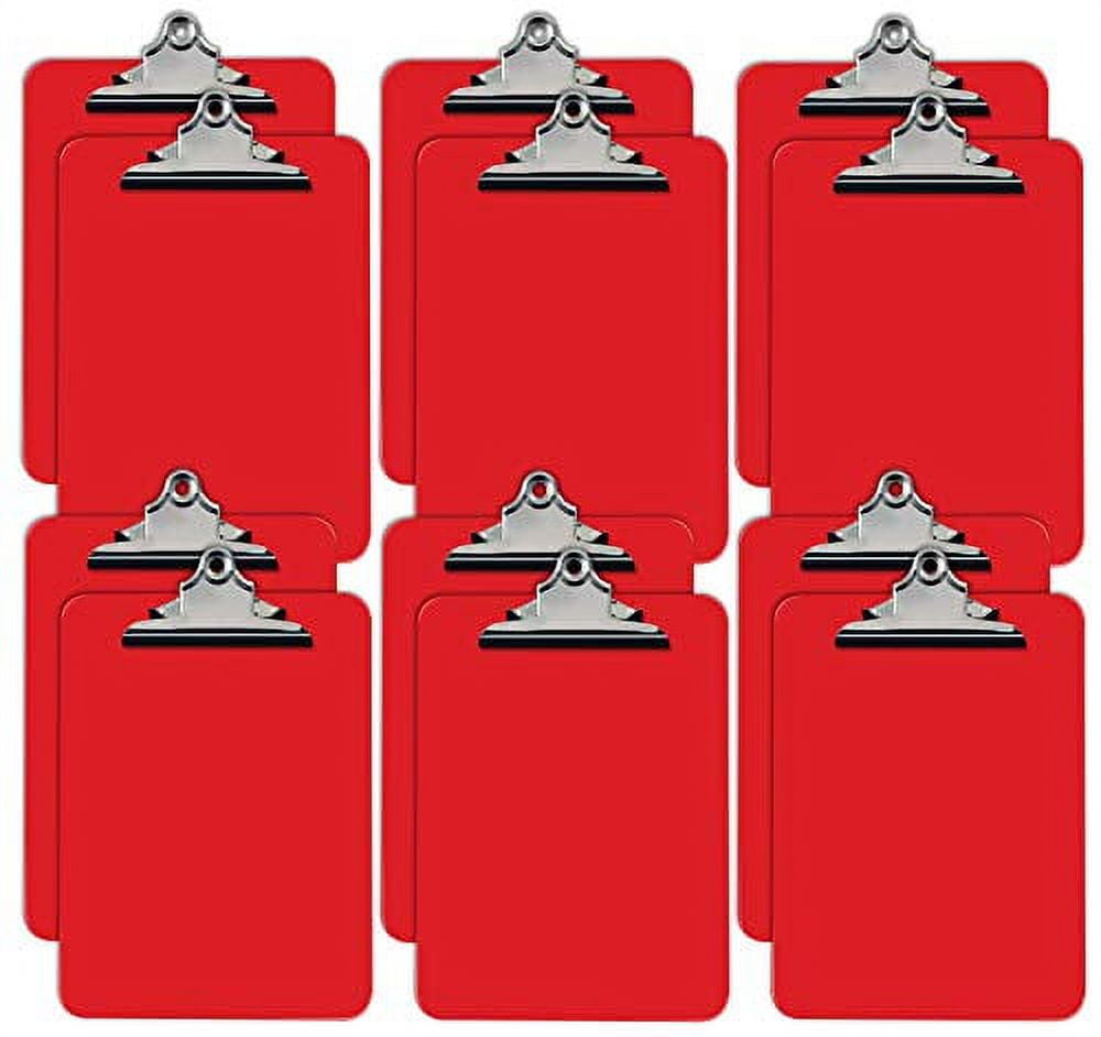 Red Plastic Clipboards, 12 Pack, Durable, 12.5 x 9 Inch, Standard Metal ...