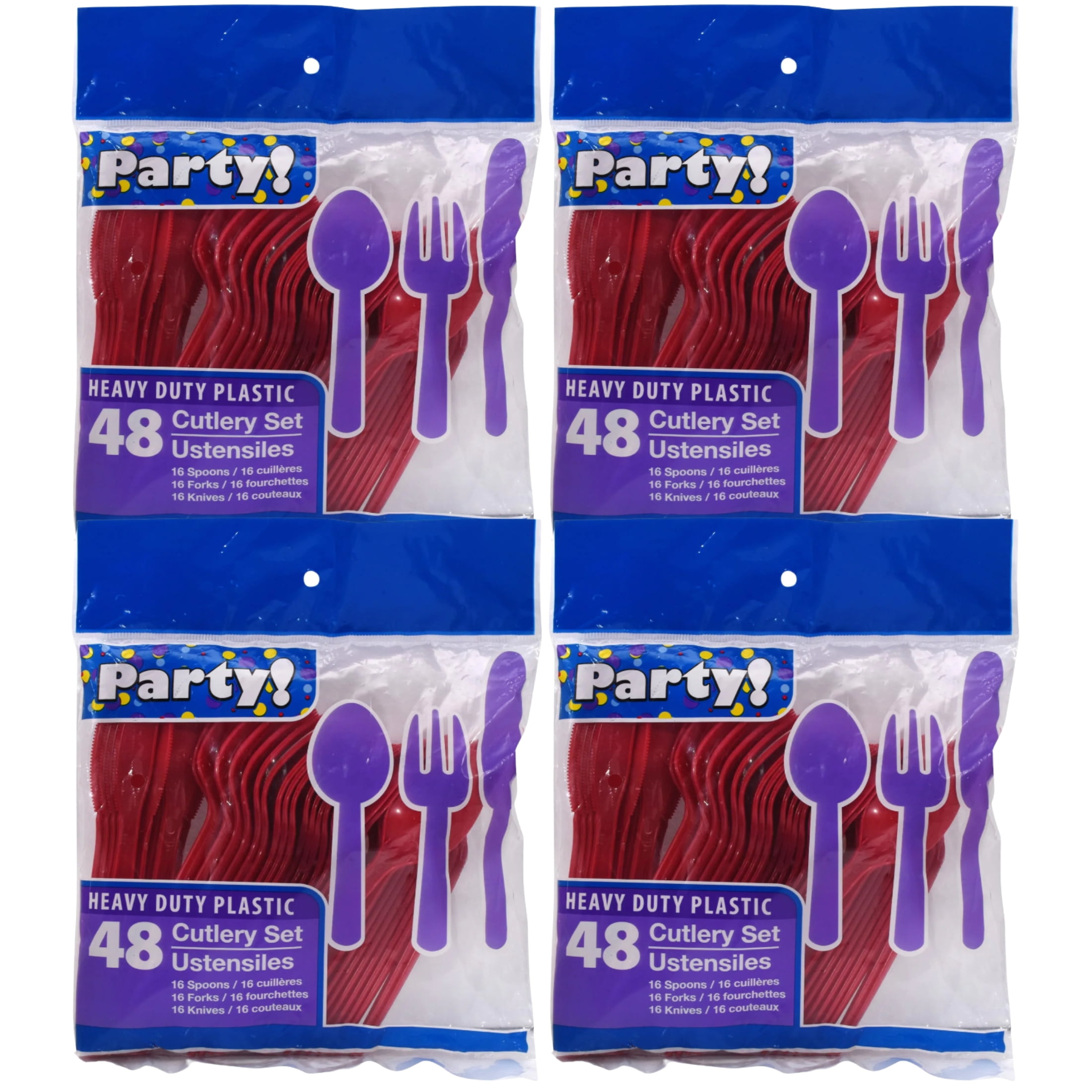 Red Plastic Cutlery 192 pcs Set 64 Forks, 64 Spoons, 64 Knives Heavy ...