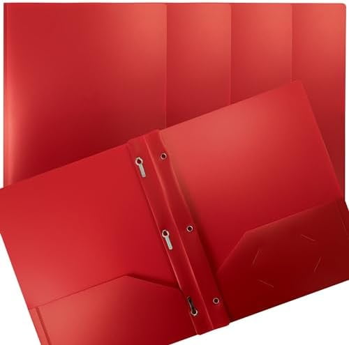Red Plastic Folders with Pockets and Prongs, Letter Size, 24 Pack ...