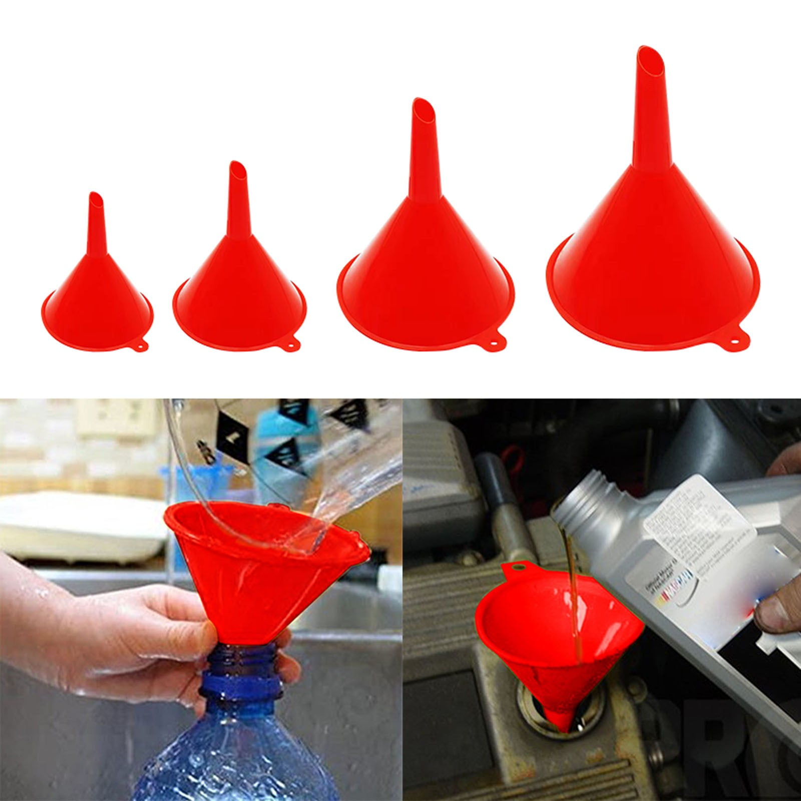 Red Plastic Funnel 4-Piece Set, Small Red Plastic Funnel, Home and ...