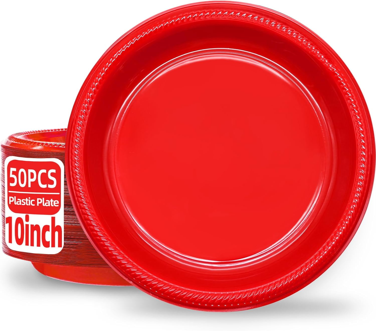 Red Plastic Plates Disposable 10 inch | 50 PCS Red Disposable Plates ...