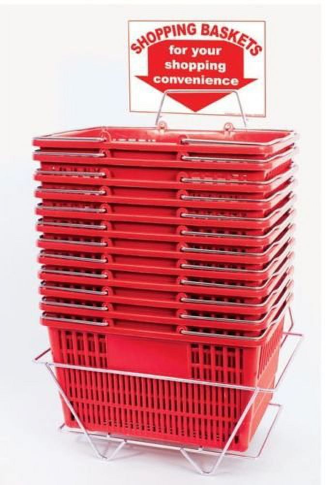 Red Plastic Shopping Baskets Break Resistant 16 x 12.5 x 9 Inches - Set ...