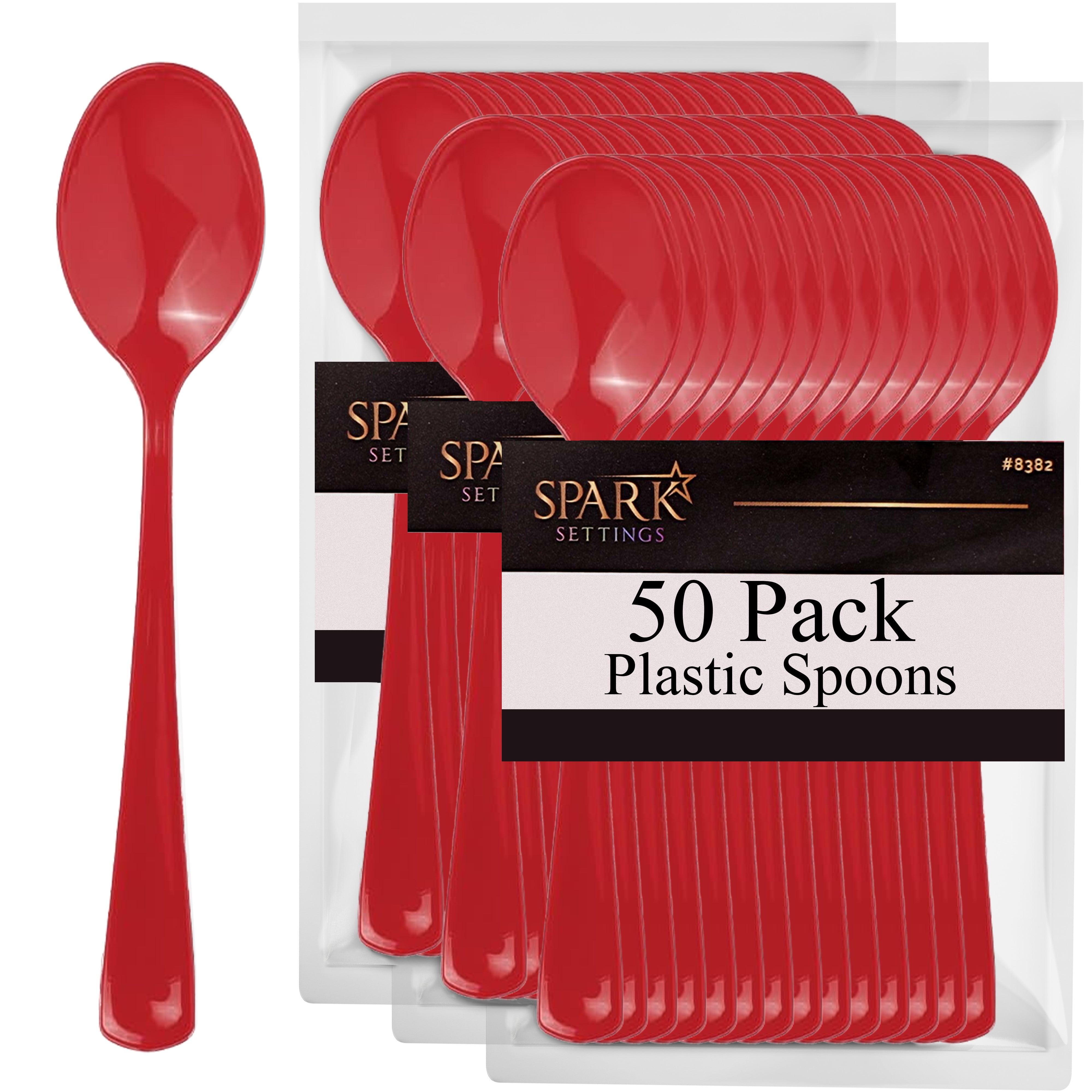 Red Plastic Spoons Disposable 50 Pack, Heavy Duty Plastic Silverware ...
