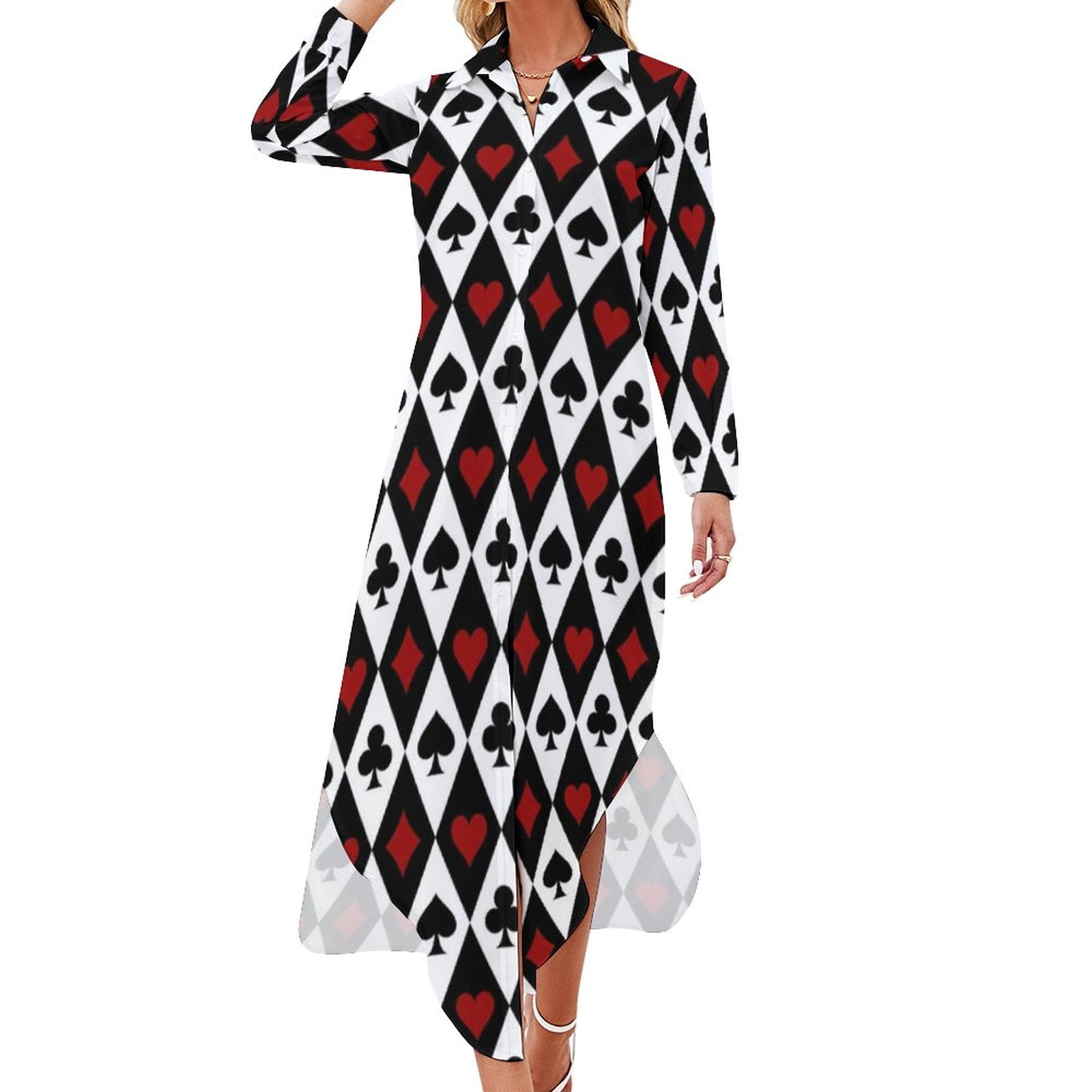 Red Playing Poker Casual Dress Diamonds Card Suits Aesthetic Dresses ...