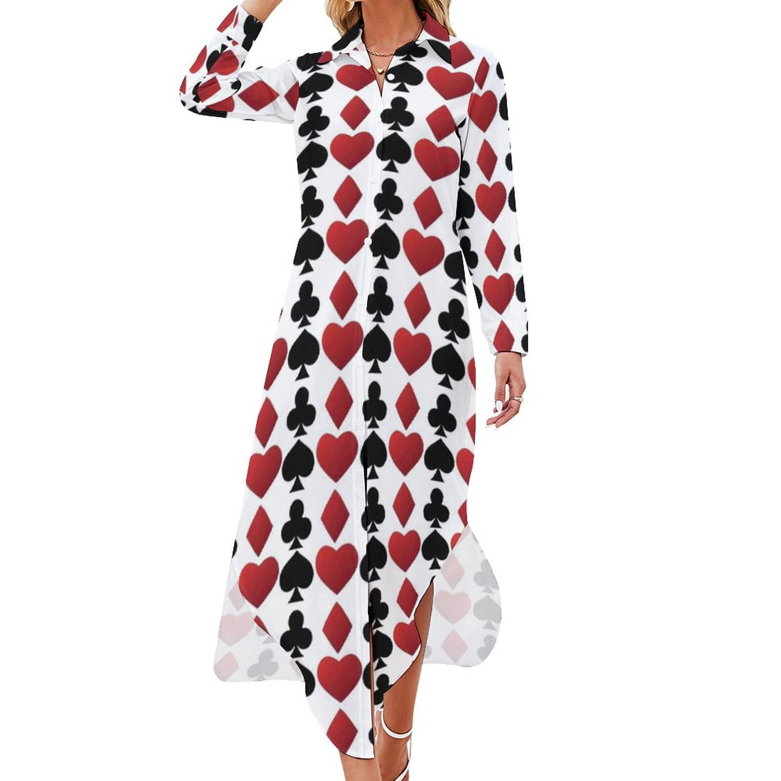 Red Playing Poker Casual Dress Diamonds Card Suits Aesthetic Dresses ...