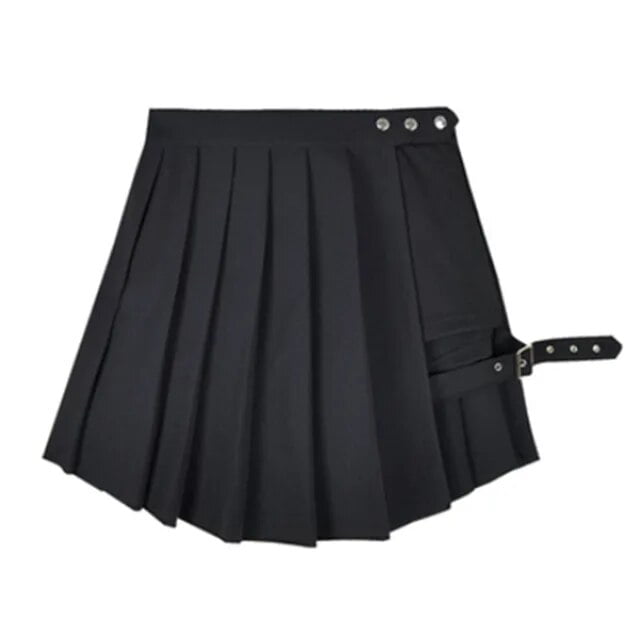 Red Pleated Skirts Streatwear Plaid Side Button Skirt Womens Casual Mini Skirt All Match Women