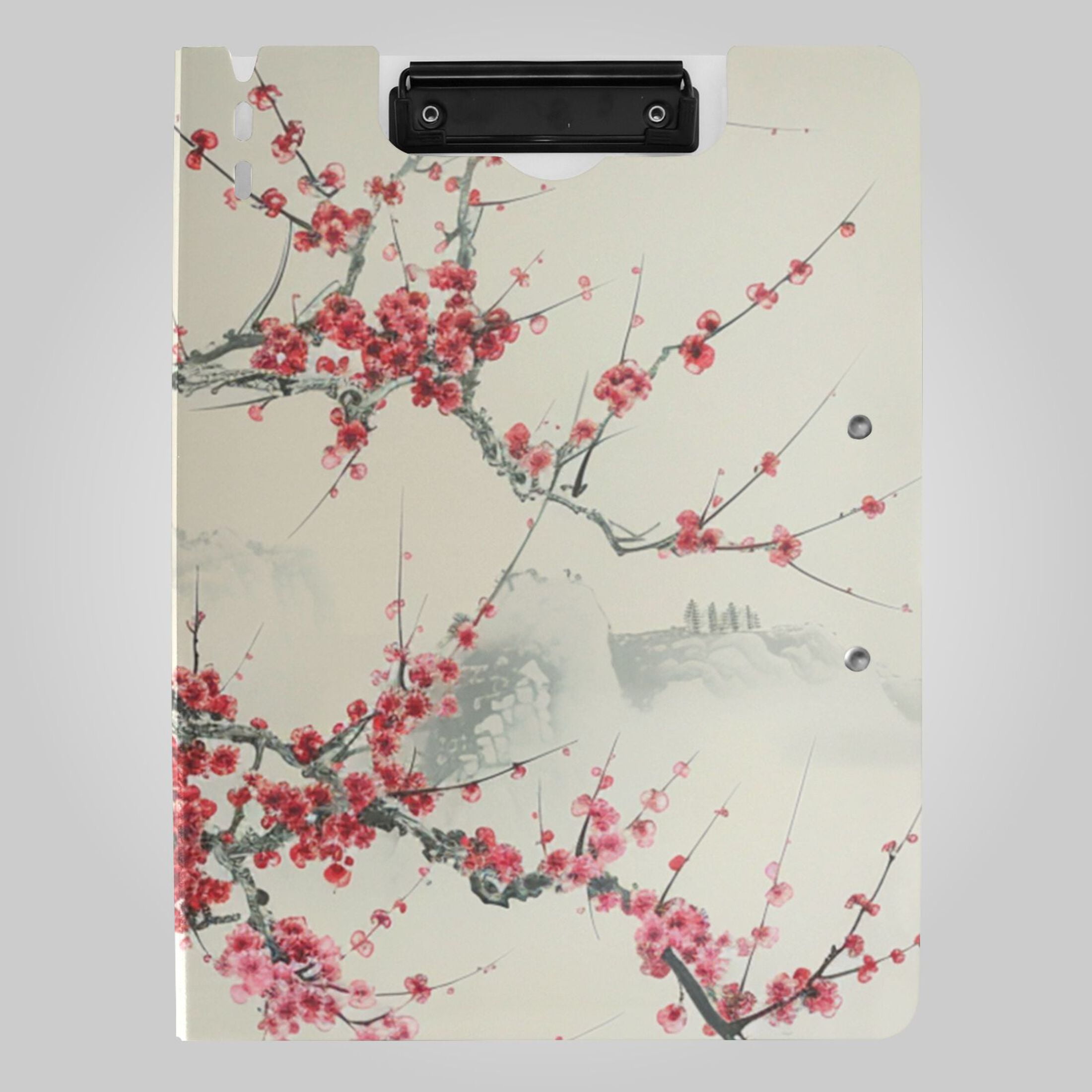 Red Plum Blossom Foldable Binder Folder Clipboard with Pen Slot Double ...