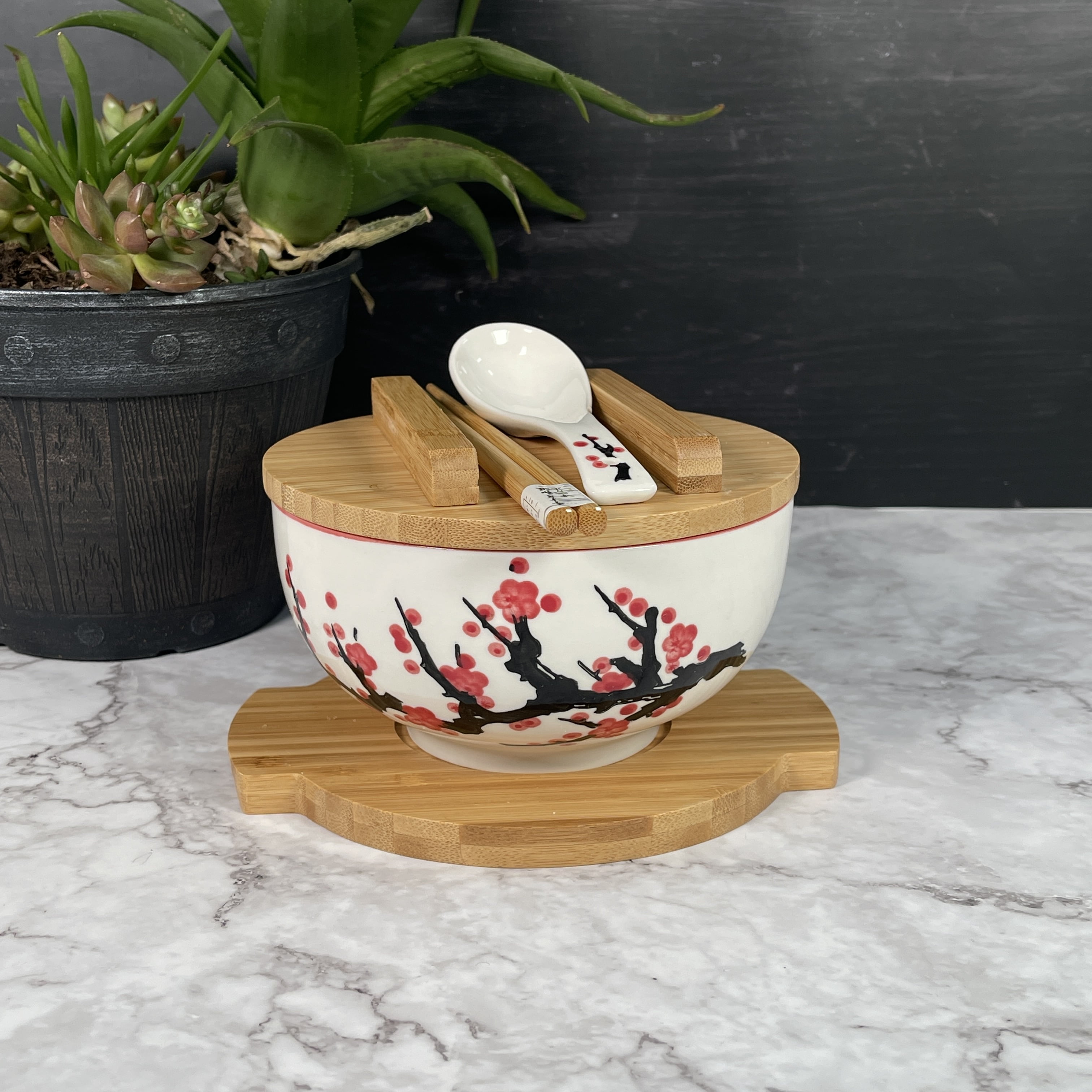 Red Plum Blossom Ramen Bowl Japanese Kamameshi Style Ceramic Rice Bowl ...