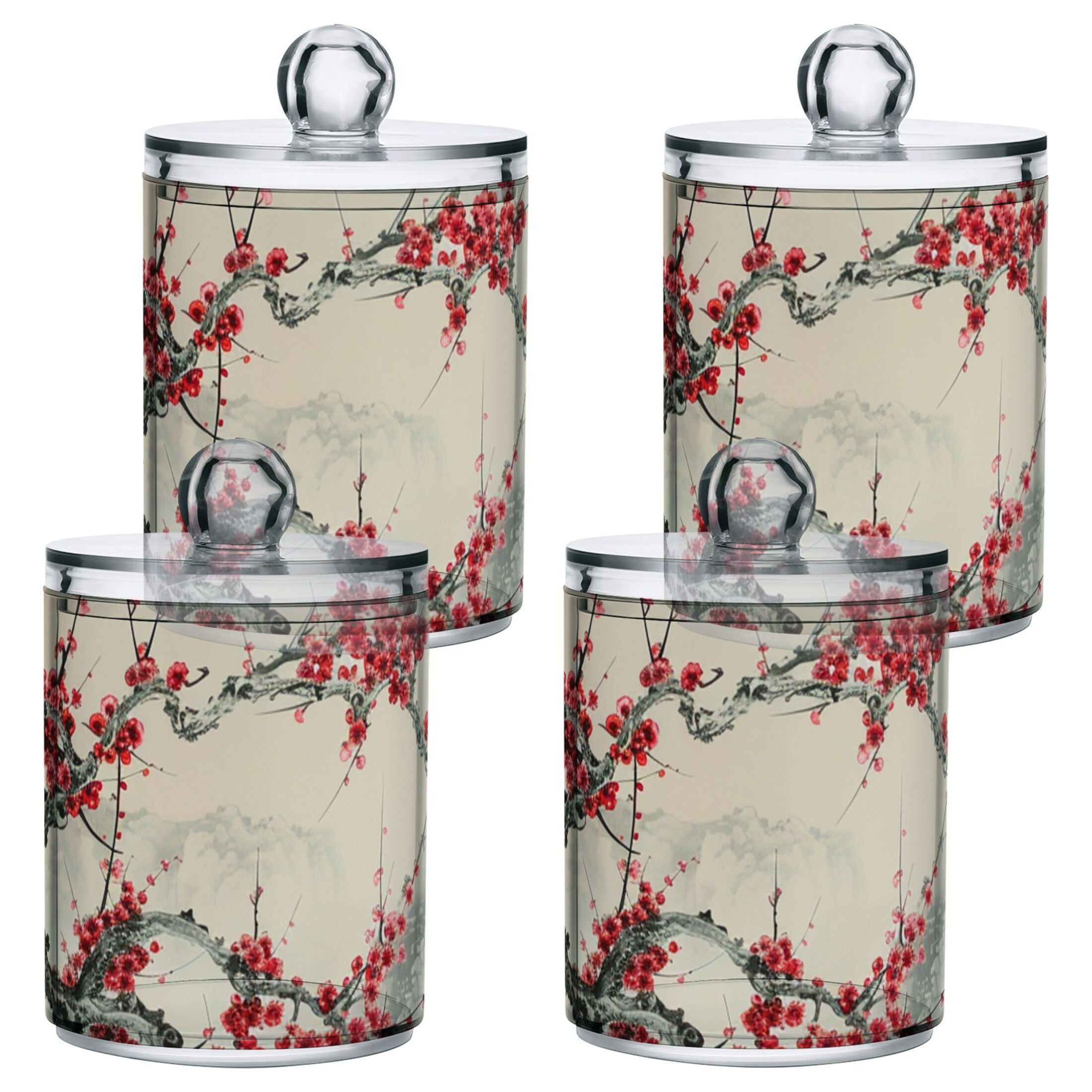 Red Plum Blossom Translucent Plastic Cans Storage Canisters with Lid ...