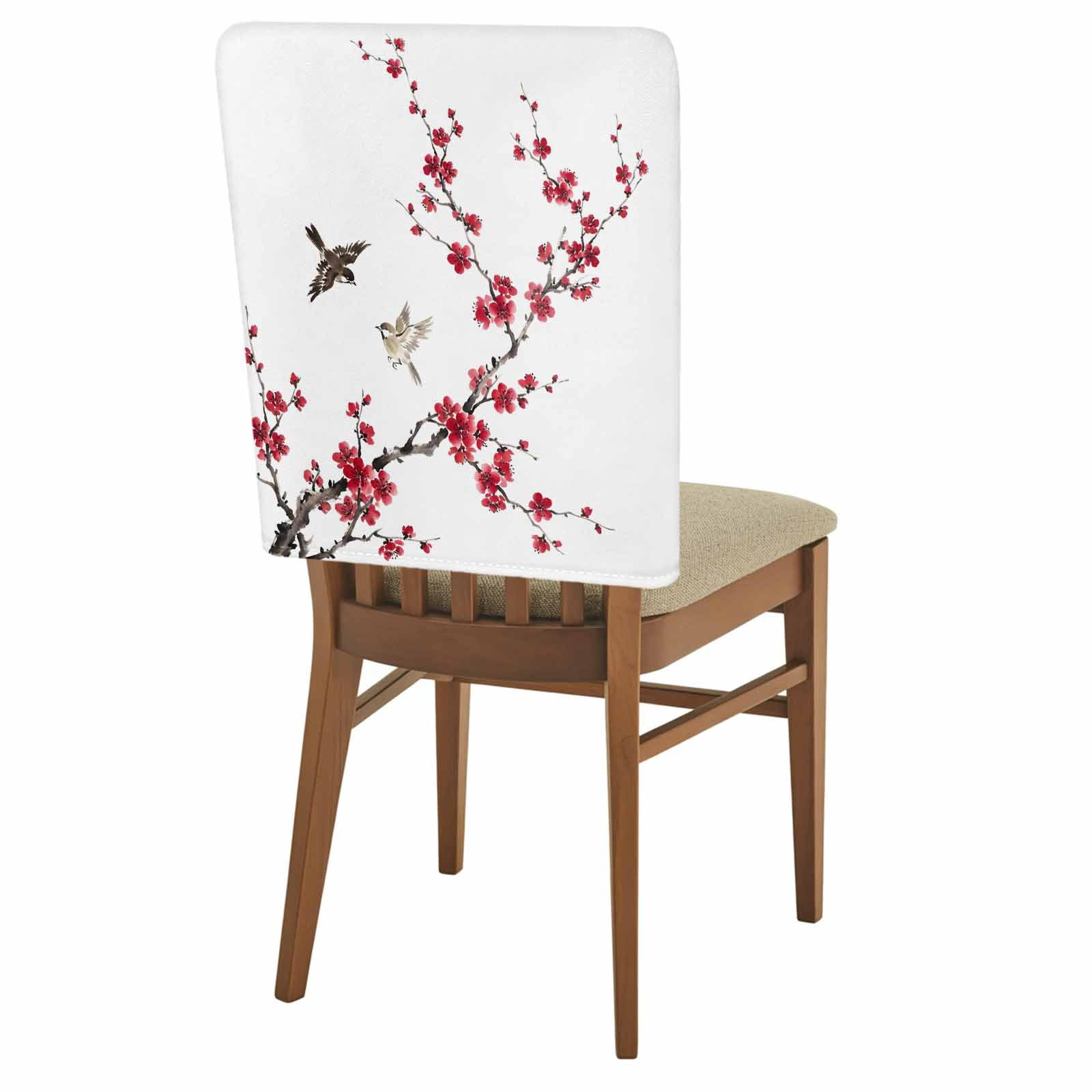 Red Plum Bossom Chair Covers Set of 2 Ink Painting Style Birds Flower ...