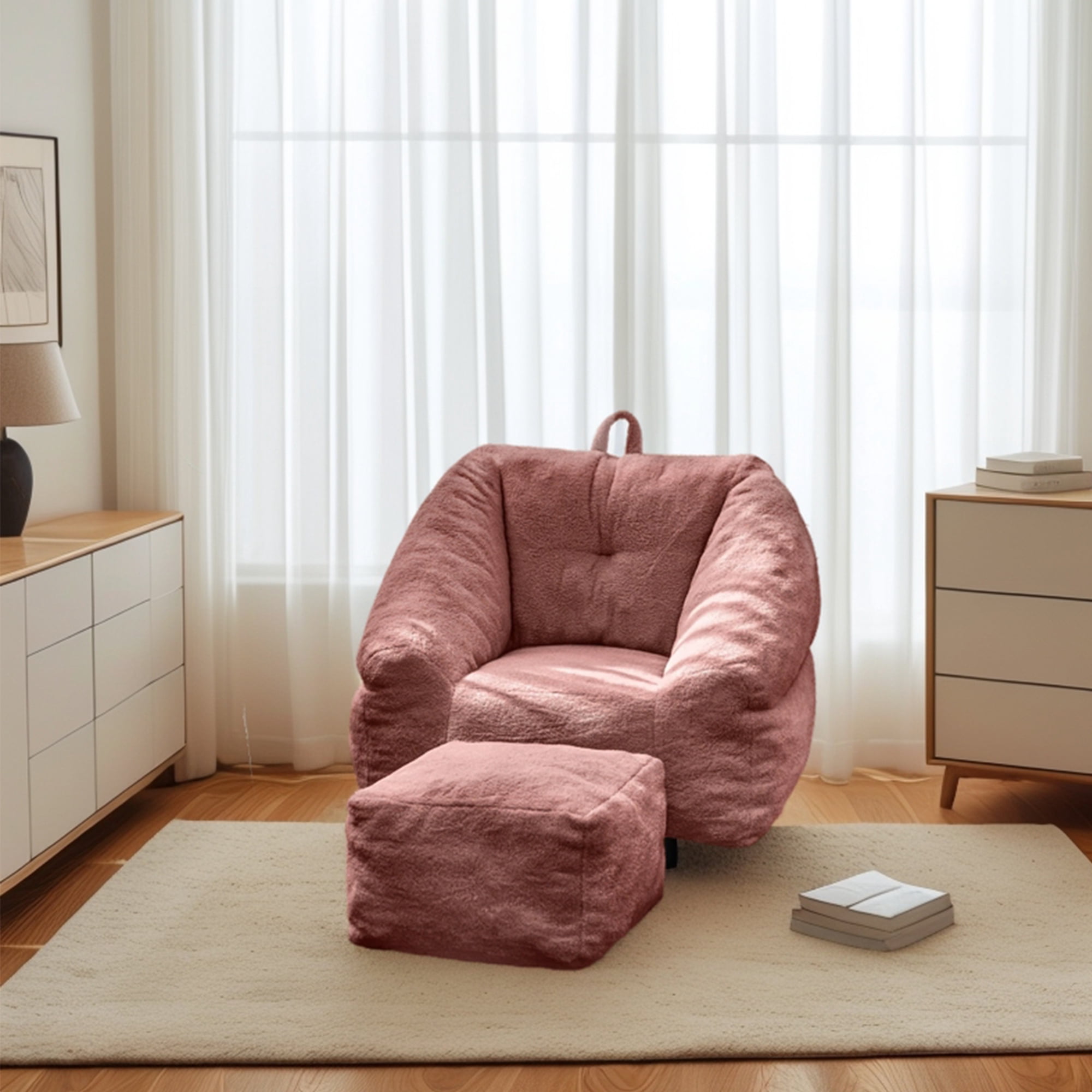 Red Plush Bean Bag Chair, High Density Memory Foam Bean Bag Chair Lazy ...