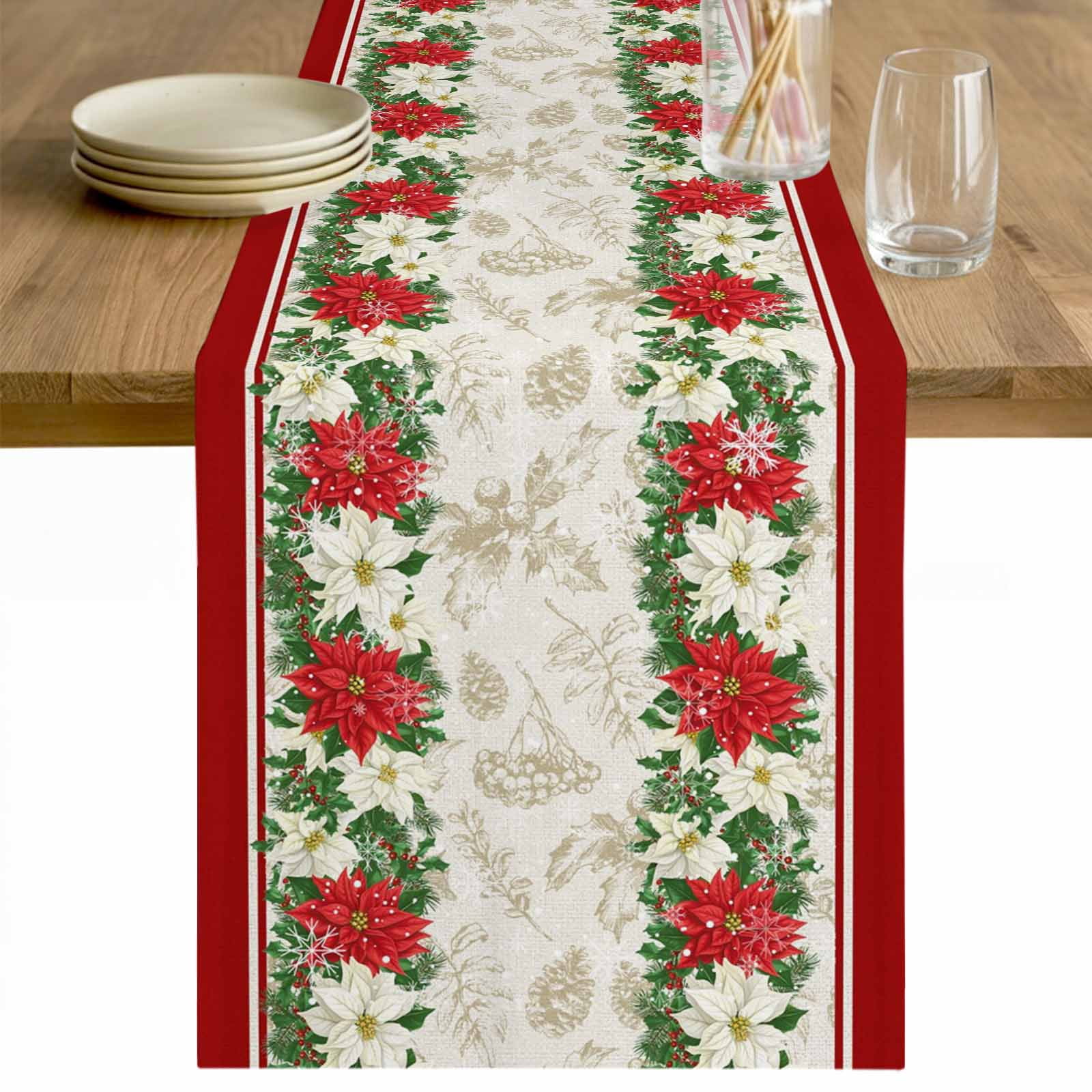 Red Poinsettia Christmas Table Runner 120 Inches Long Farmhouse Dress ...