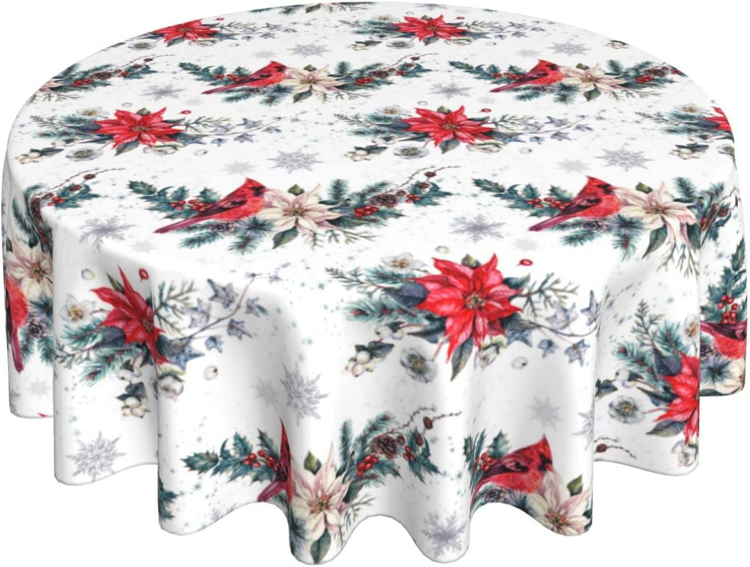 Red Poinsettia Christmas Tablecloth Round 60 Inch Xmas Cardinal ...