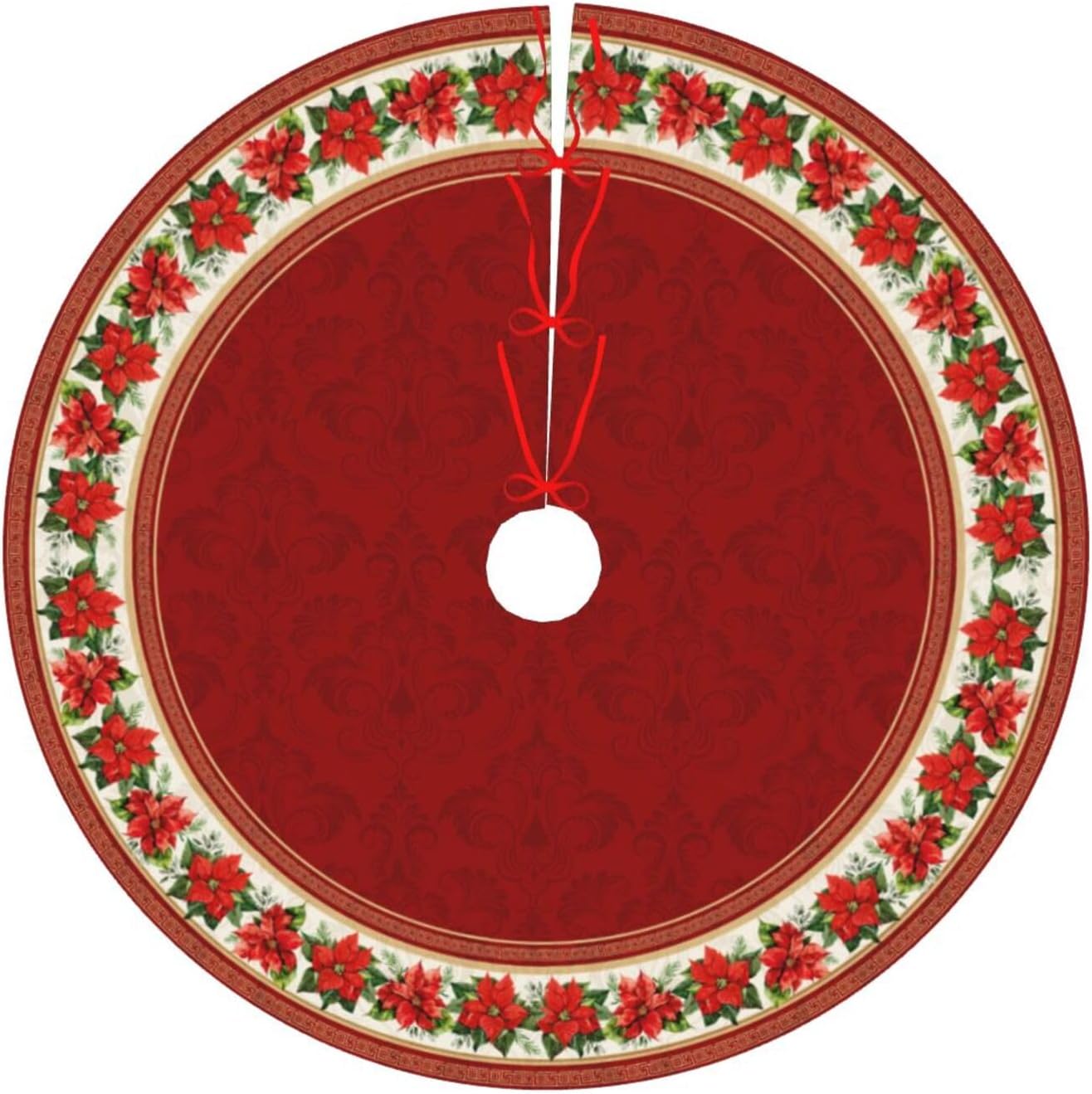 Red Poinsettia Christmas Tree Skirt 30 Inch Xmas Poinsettia Flowers ...