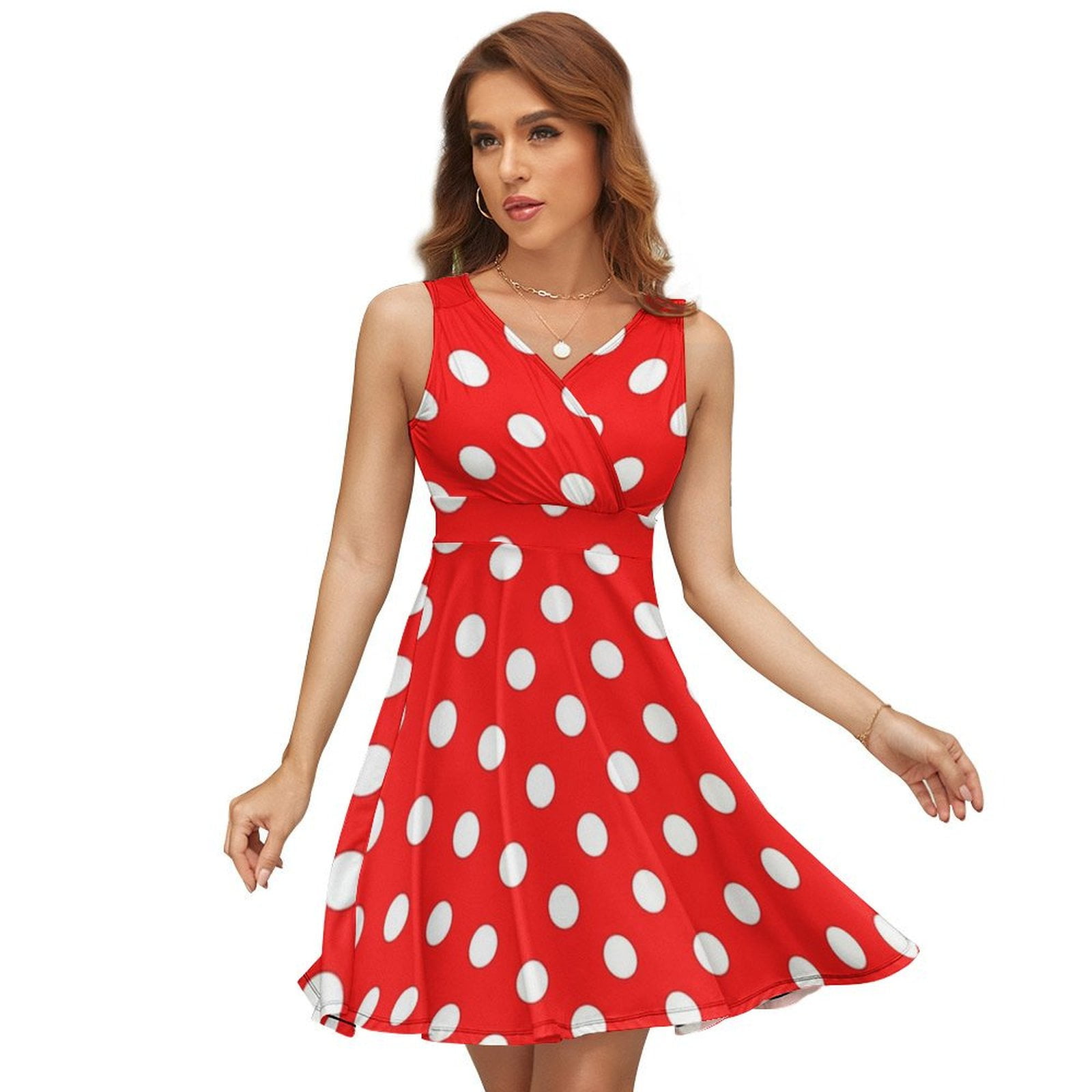 Red Polka Dot Background Dress Fashion Beach Long Dresses Female Party ...