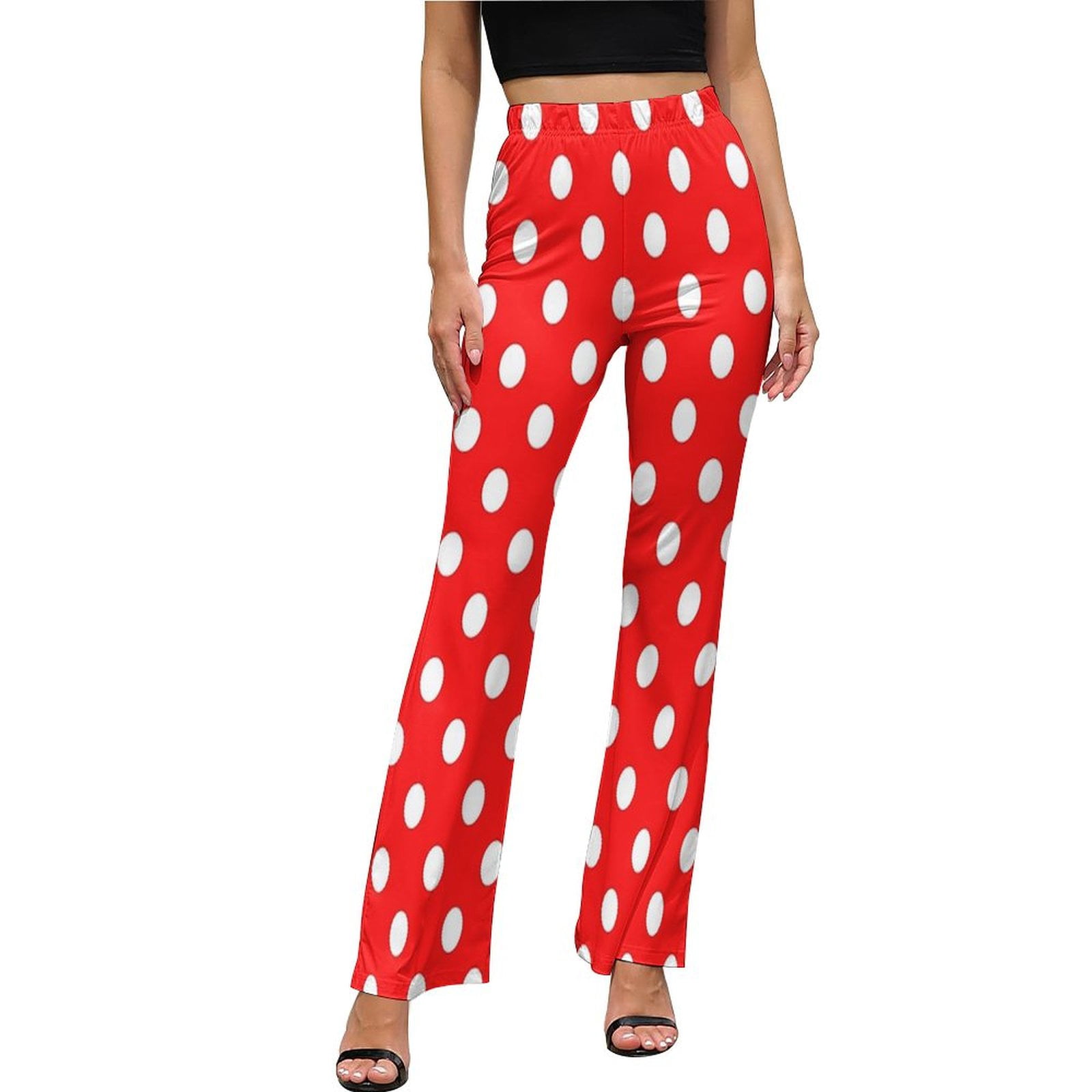 Red Polka Dot Background High Waisted Casual Flared Trousers Summer ...