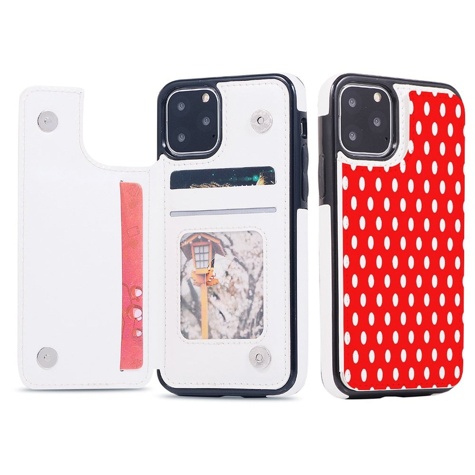 Red Polka Dot Background Leather Wallet Case for iPhone 16 15 14 13 12 ...