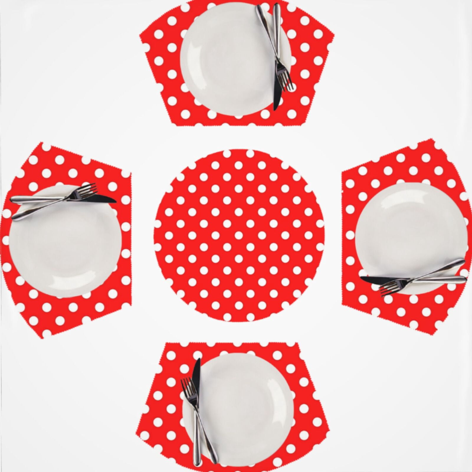 Red Polka Dot Background Round Table Placemats Set Of 5 Wedge Table ...