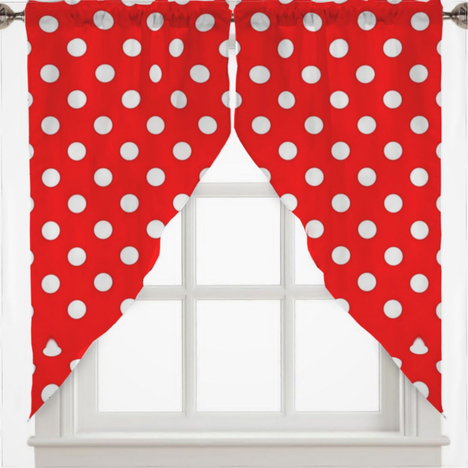 Red Polka Dot Background Swag Valances For Windows 2 Pack For Kitchen ...
