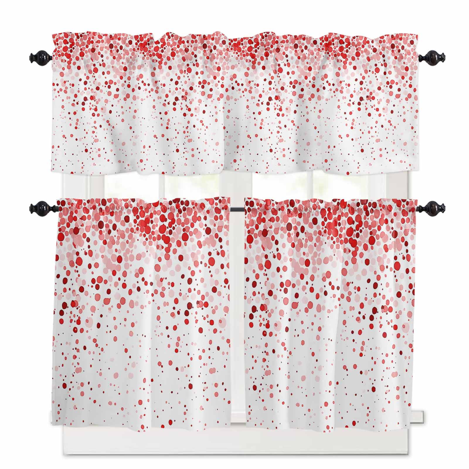 Red Polka Dot Kitchen Curtains and Valances Set, Watercolor Red ...