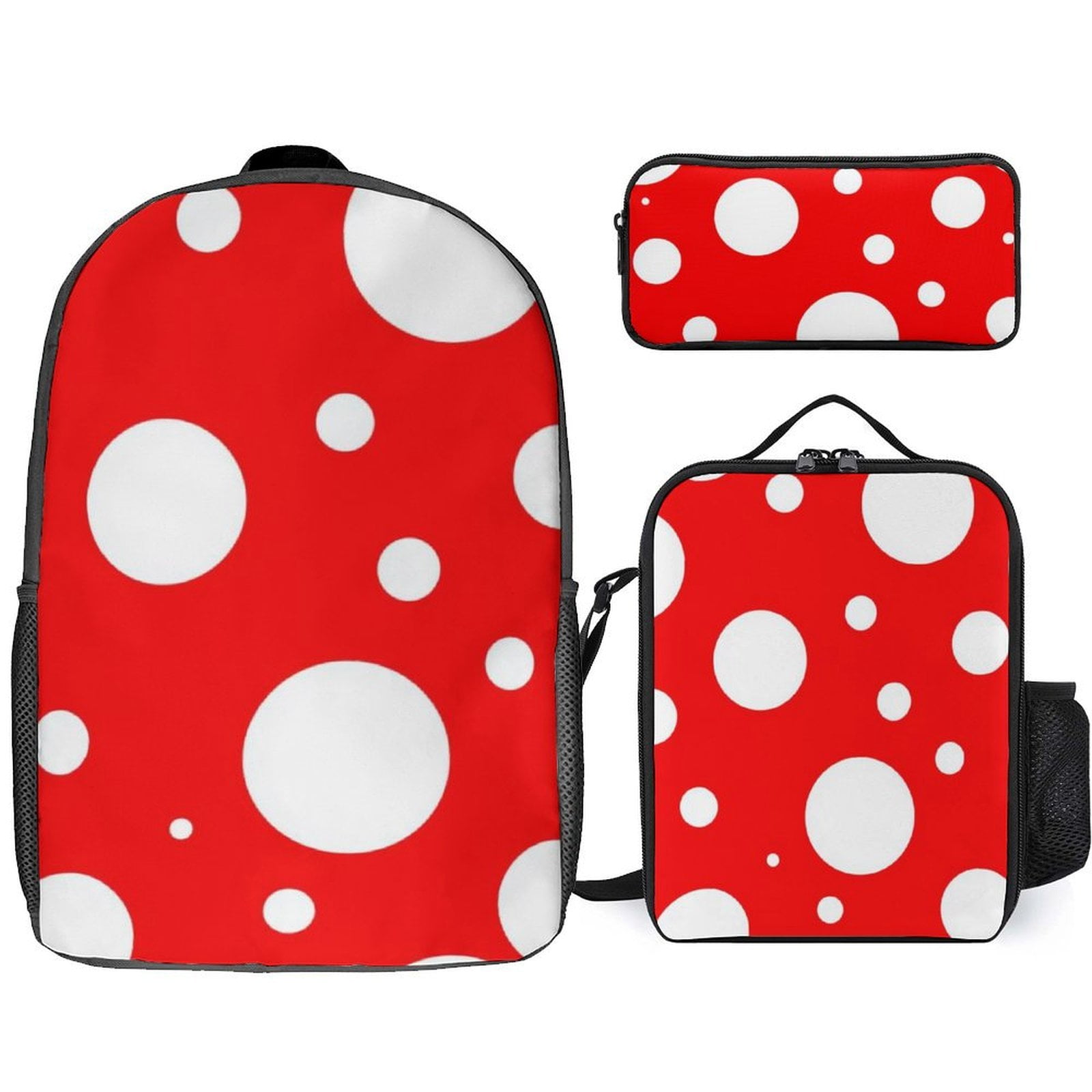 Red Polka Dot Pattern-1 3D Printed 3pcs/Set Bags Laptop Daypack ...