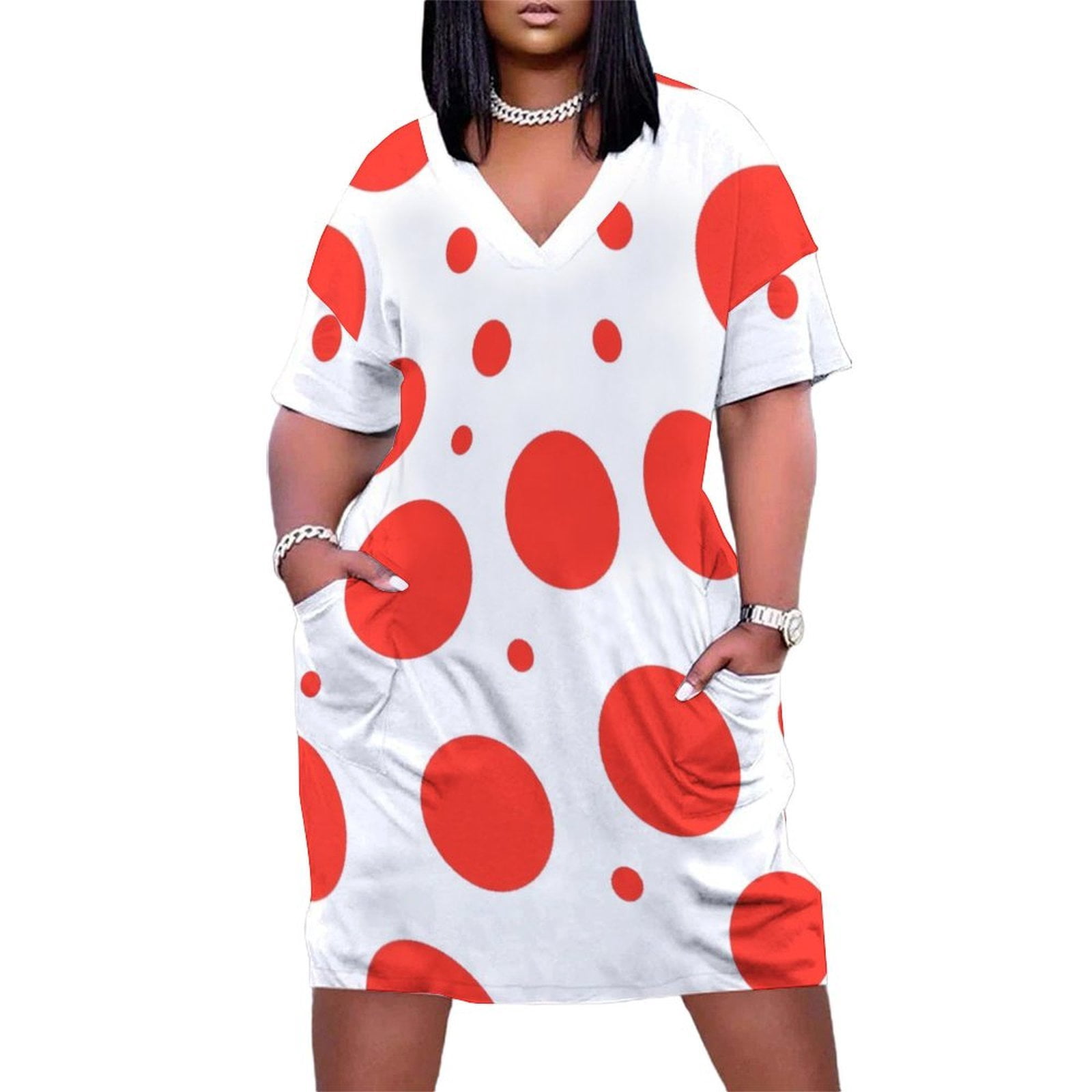 Red Polka Dot Pattern Loose Pocket Dress Party Dresses for Women ...