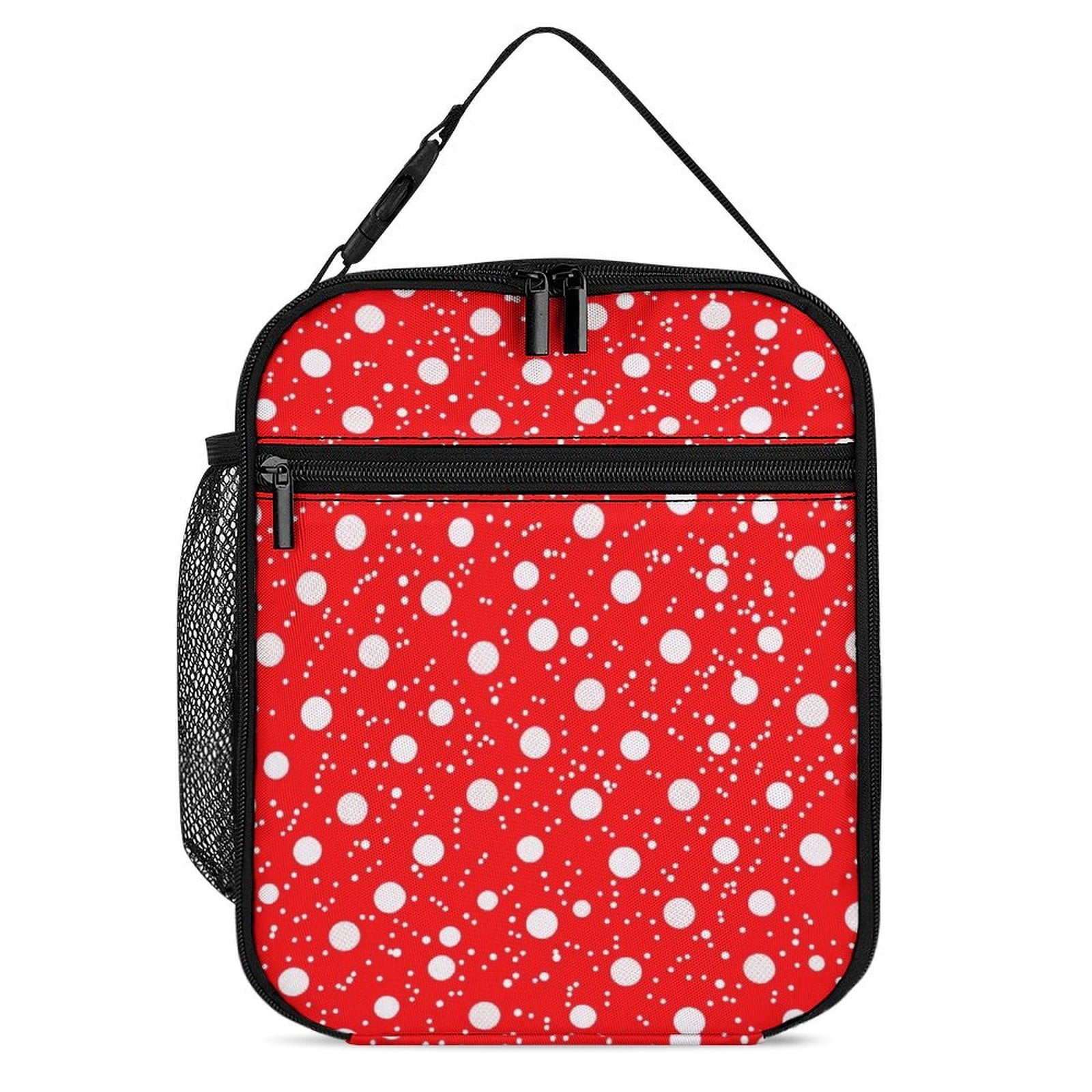 Red Polka Dot Pattern Lunch Bag Women Portable Bento Box for Outdoor ...