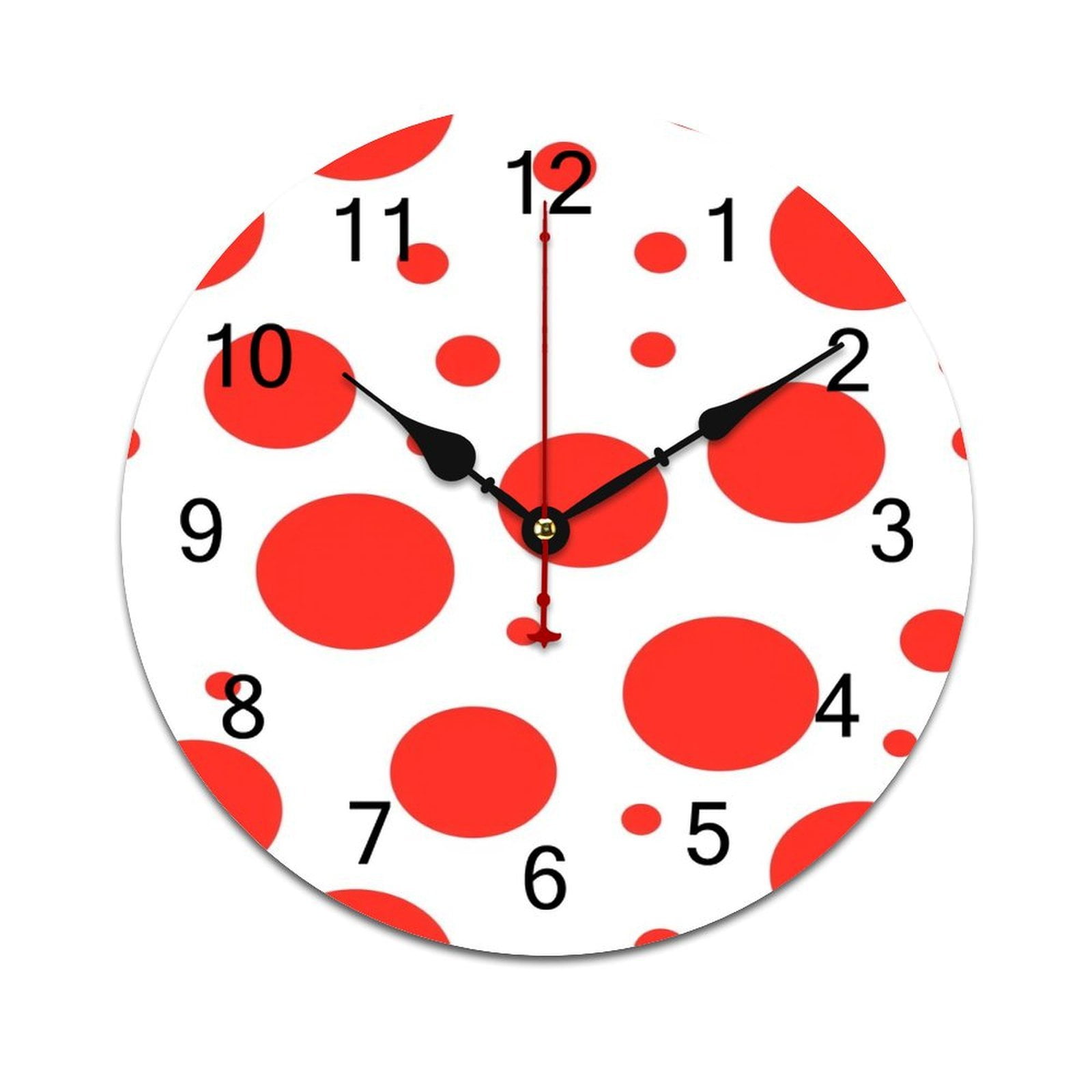 Red Polka Dot Pattern Round Wall Clock Modern Design Home Living Room ...