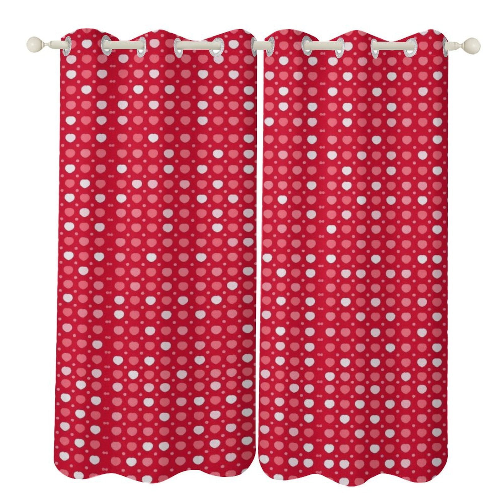 Red Polka Dot Pattern Window Curtains Drapes Bedroom Living Room ...