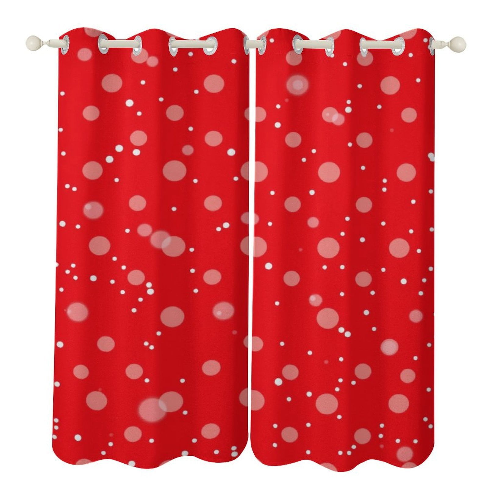 Red Polka Dot Pattern Window Curtains Drapes Bedroom Living Room ...