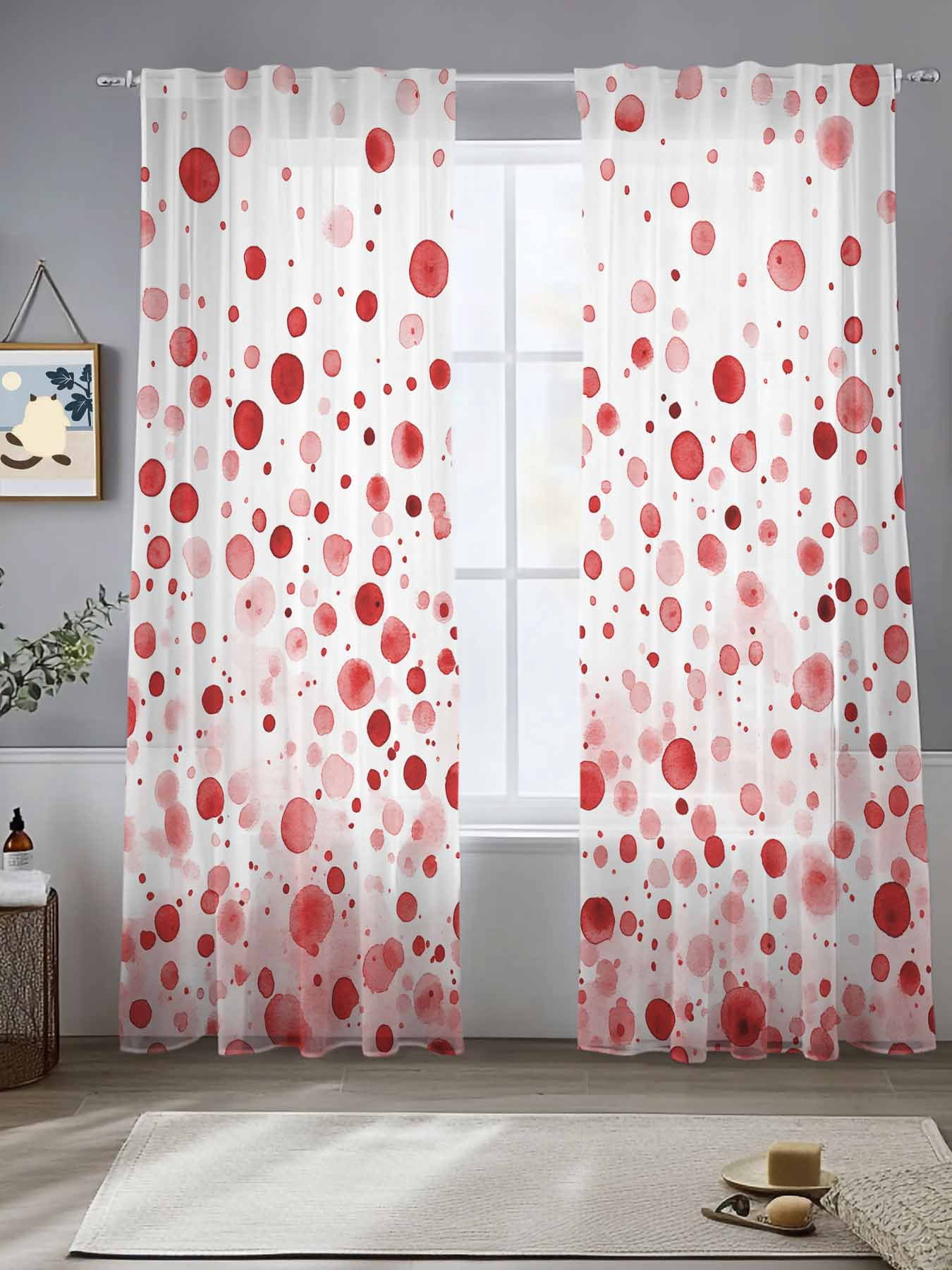 Red Polka Dot Sheer Curtains for Living Room Bedroom Modern Art ...