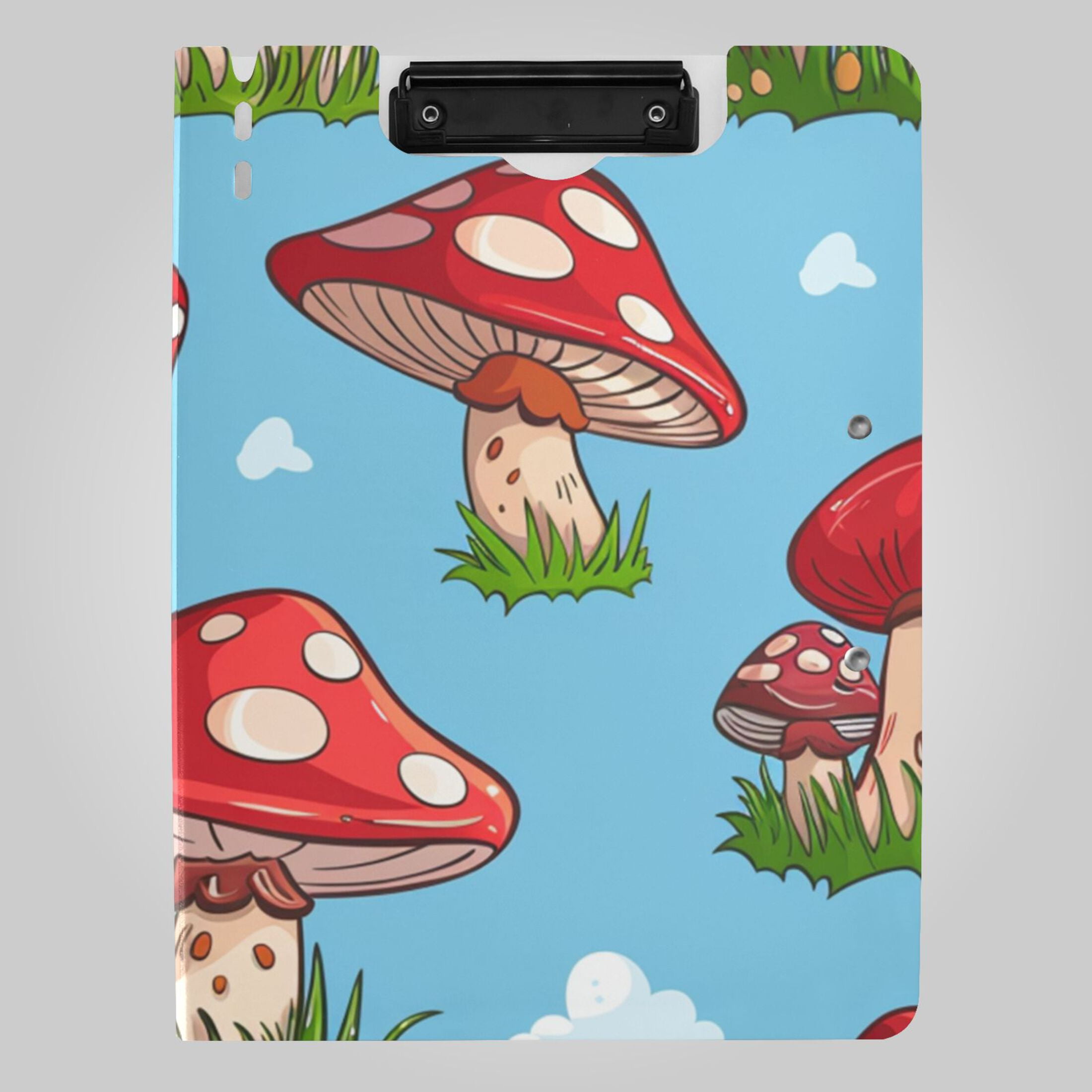 Red Polka-dot Mushrooms Grass Clouds Foldable Binder Folder Clipboard ...