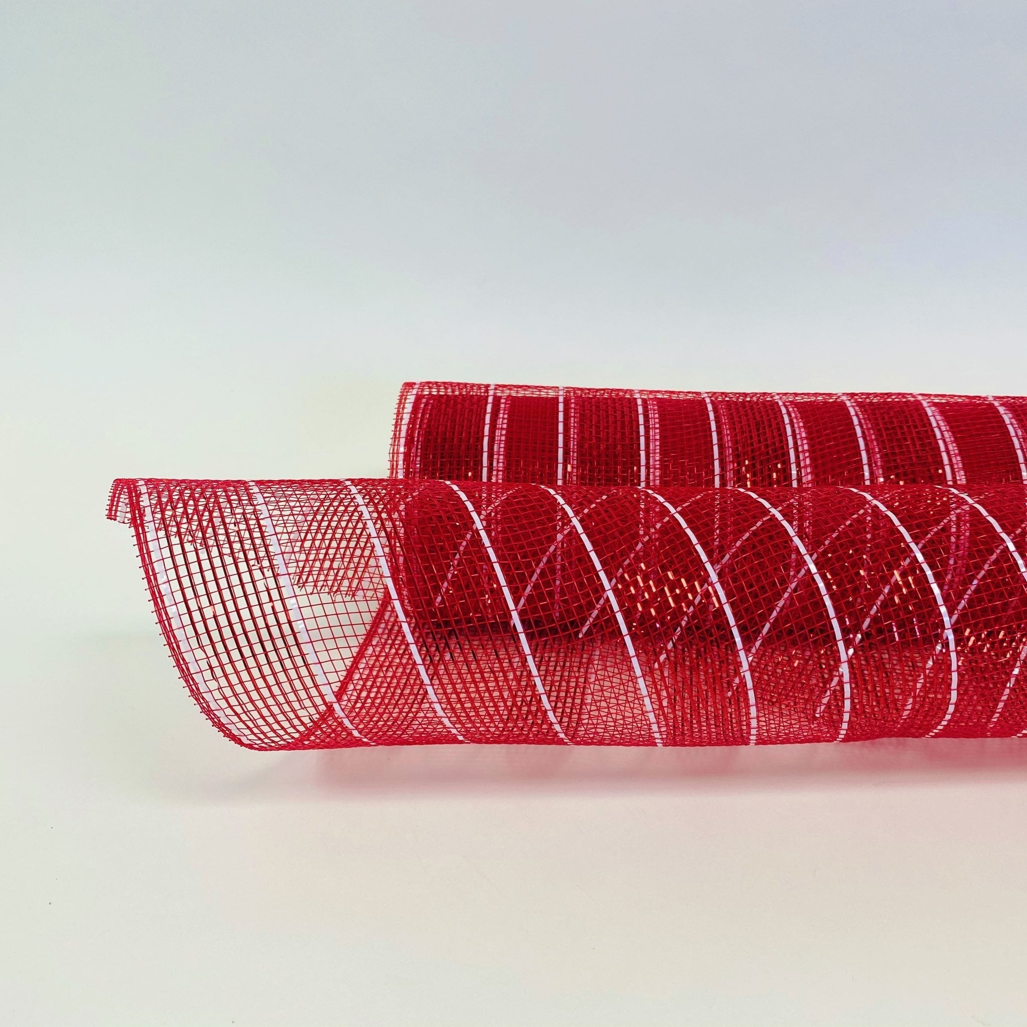 Red - Poly Deco Mesh Wreath Material with Laser Mono Stripe - ( 21 Inch ...