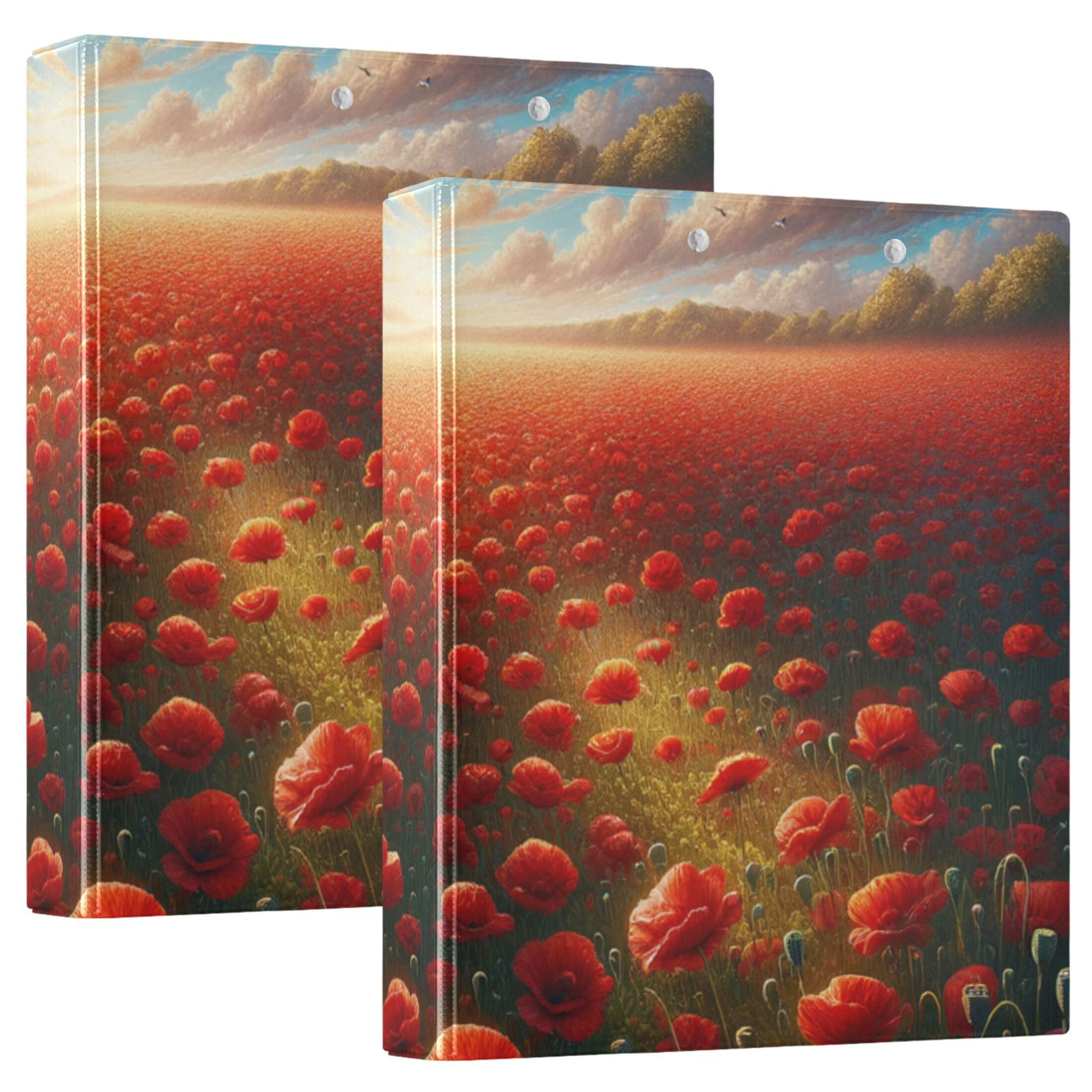 Red Poppies 3 Ring Binders 1.5 inch Hardcover File Folders with ...