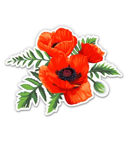 Red Poppies - 8" Vinyl Sticker - For Car Laptop I-Pad - Waterproof ...