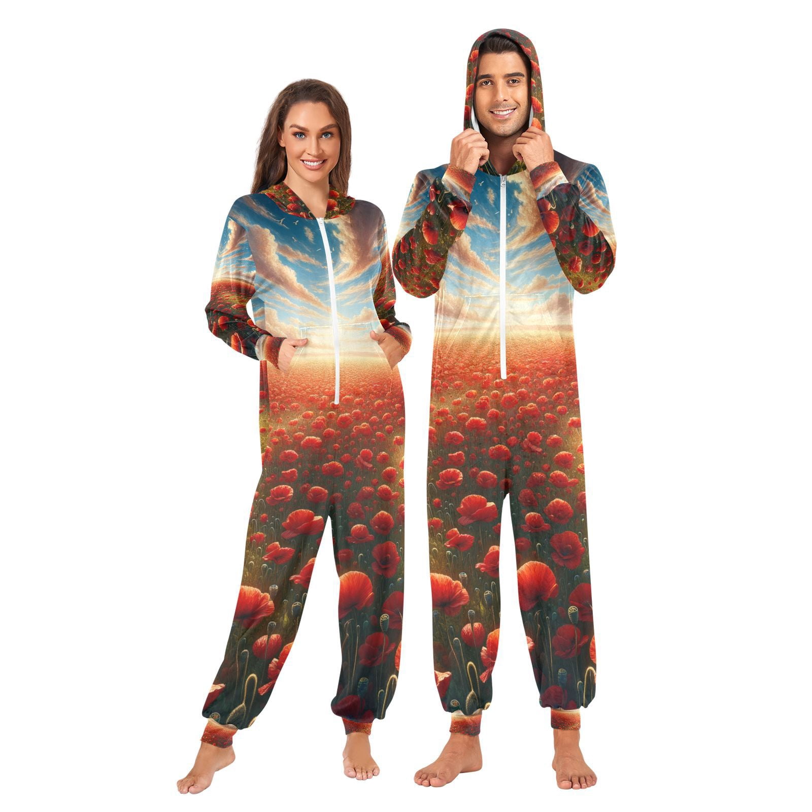 Red Poppies Adult Onesie Pajamas Slim Fit Christmas One Piece Suit Pjs ...