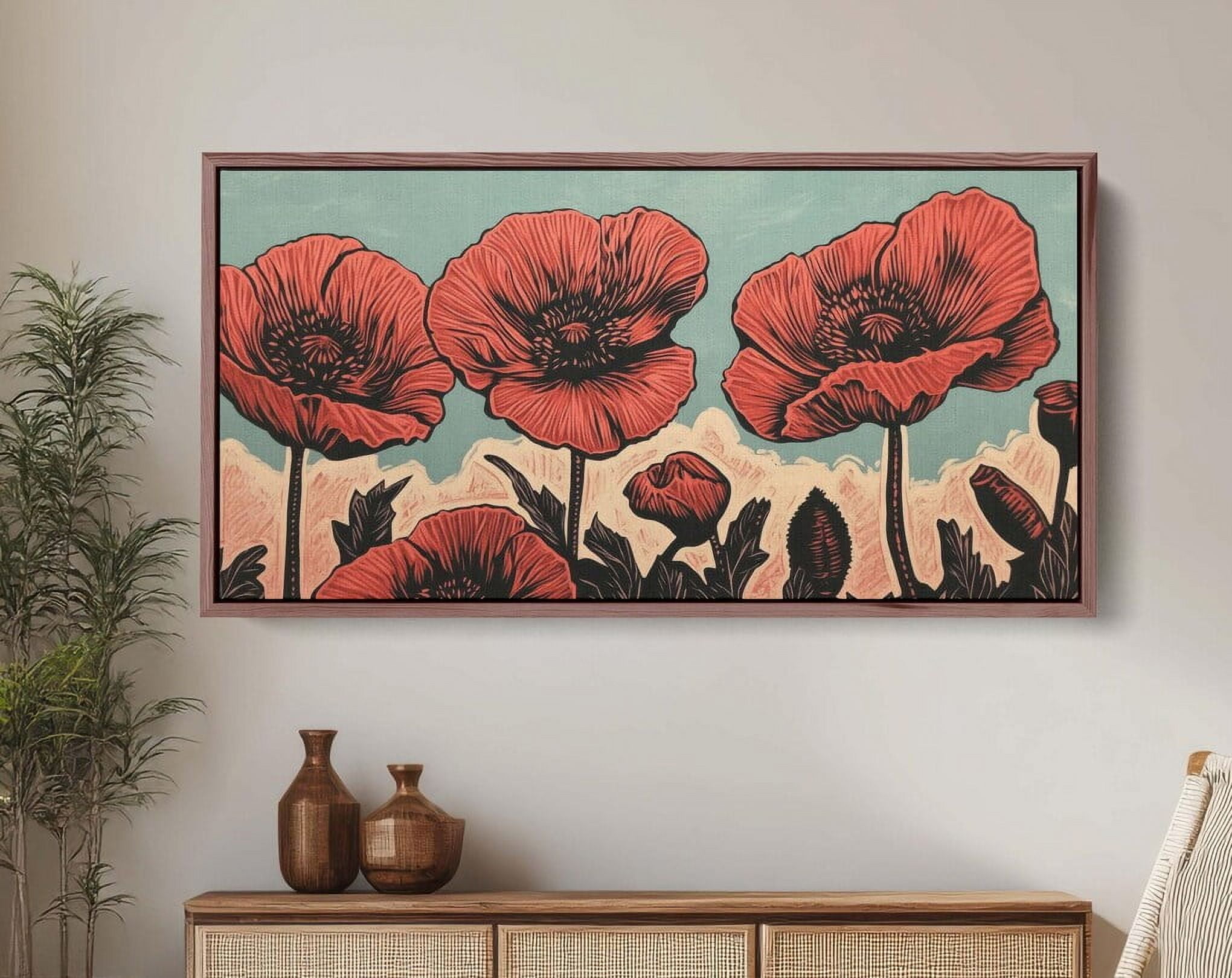 Red Poppies Art, Poppy Print, Linocut Print, Scandinavian Art ,Decor ...