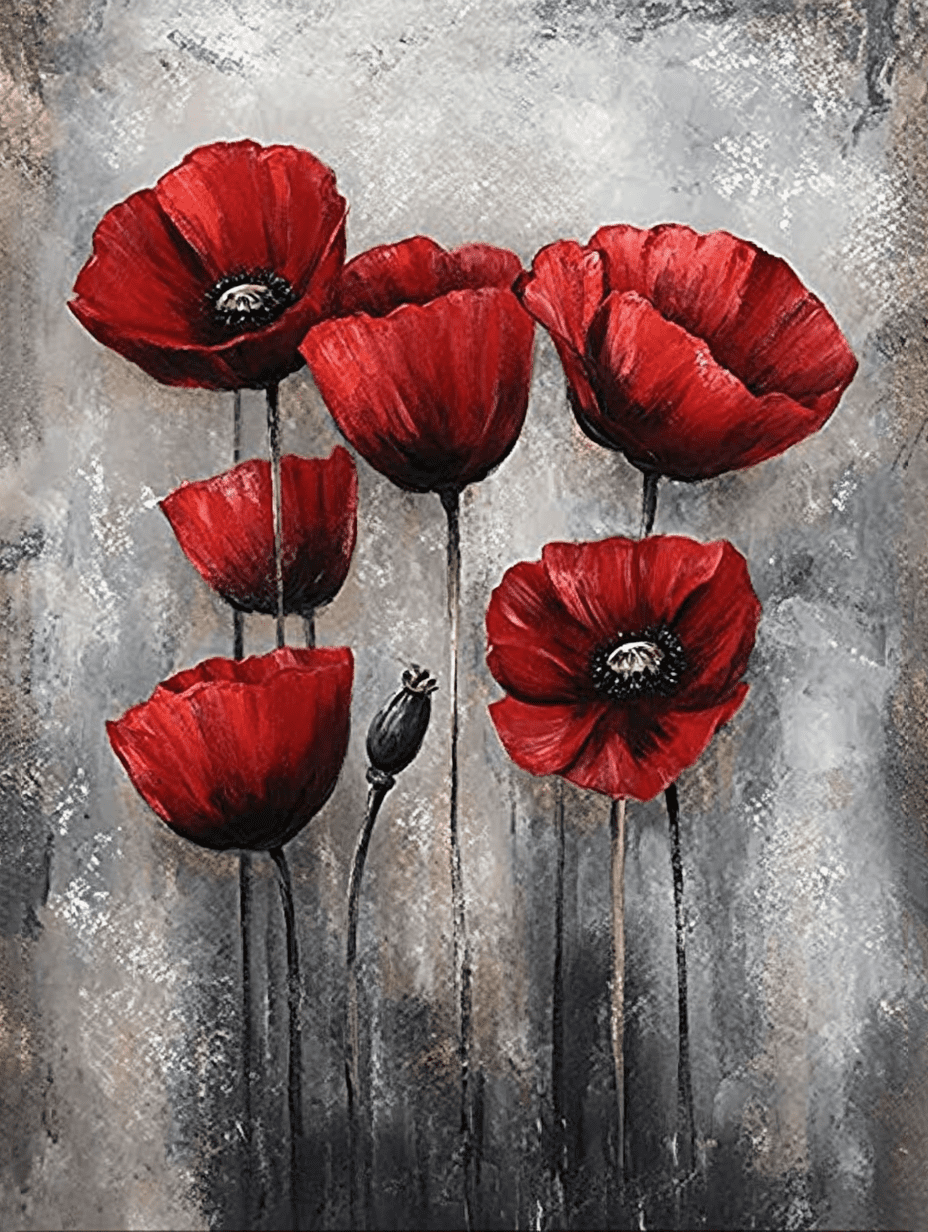 Red Poppies Floral Decor Art/Canvas Painting， Suitable for Decorating ...