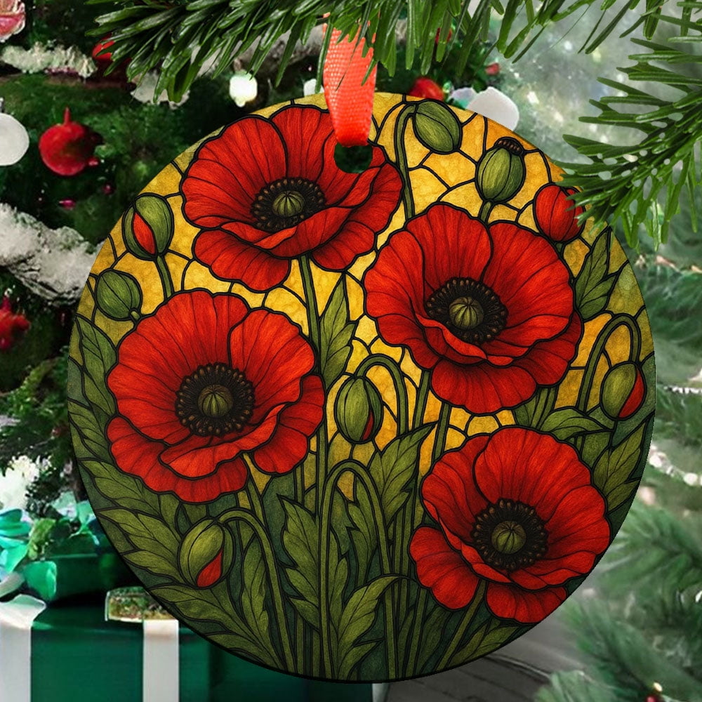 Red Poppies: Ornament Style Wall or Window Hanging, 2025, Holiday ...