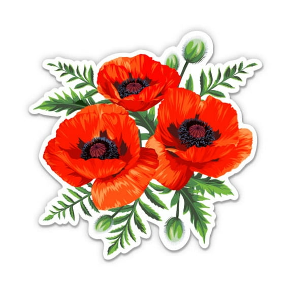 Red Poppies Pretty - 12" Vinyl Sticker Waterproof Decal - Walmart.com