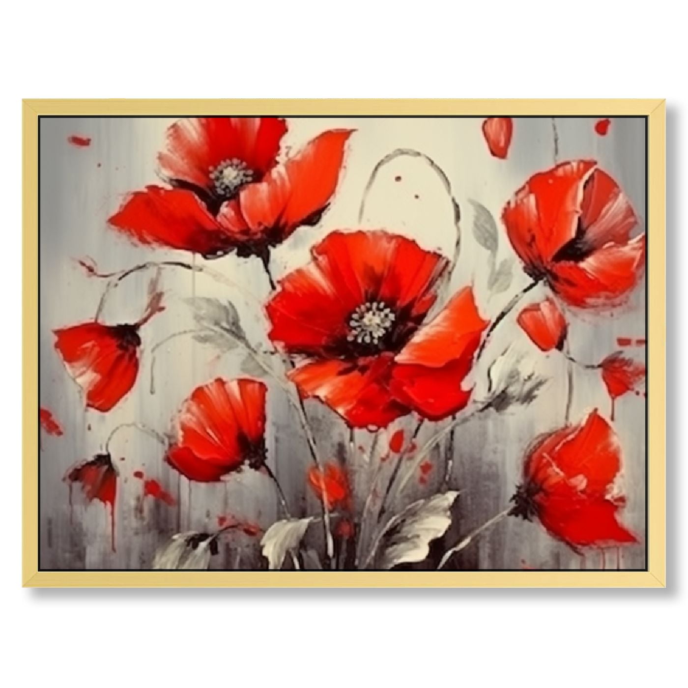 Red Poppies Wall Art Modern Floral Red Poppy Flower on Grey Background ...