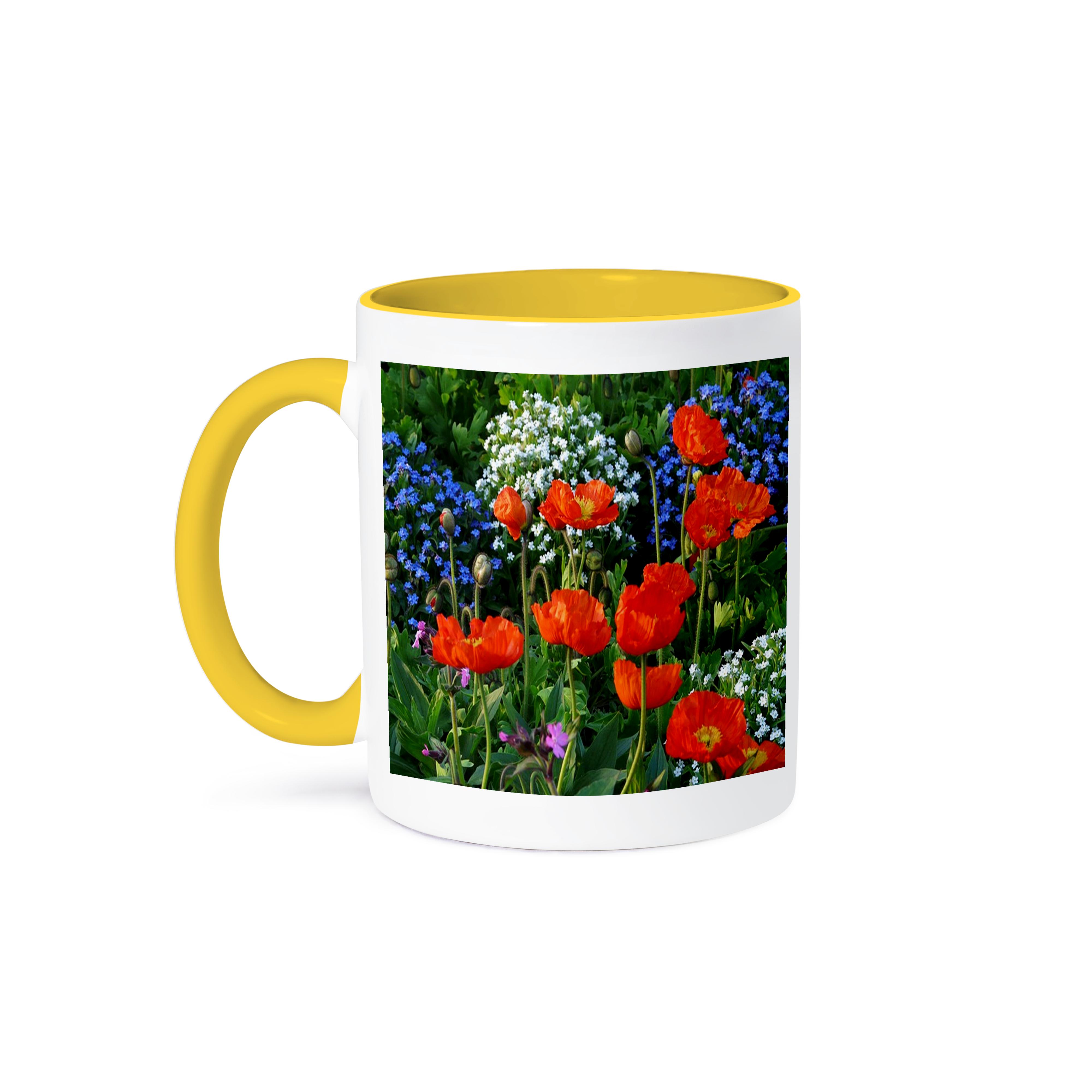 Red Poppies With Purple N White Babys Breath, 11oz Two-Tone Yellow Mug ...