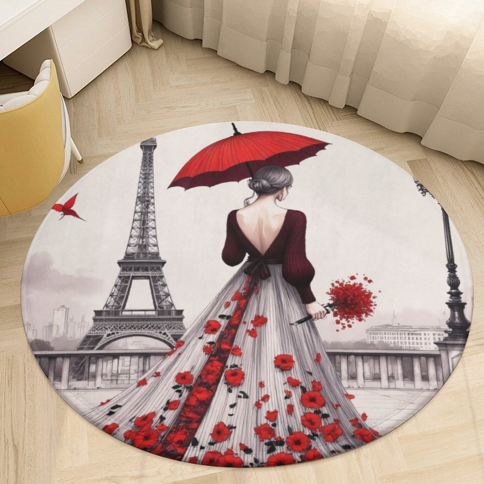 Red Poppies on Dress Round Area Rugs for Bedroom Living Room, 6FT Soft ...