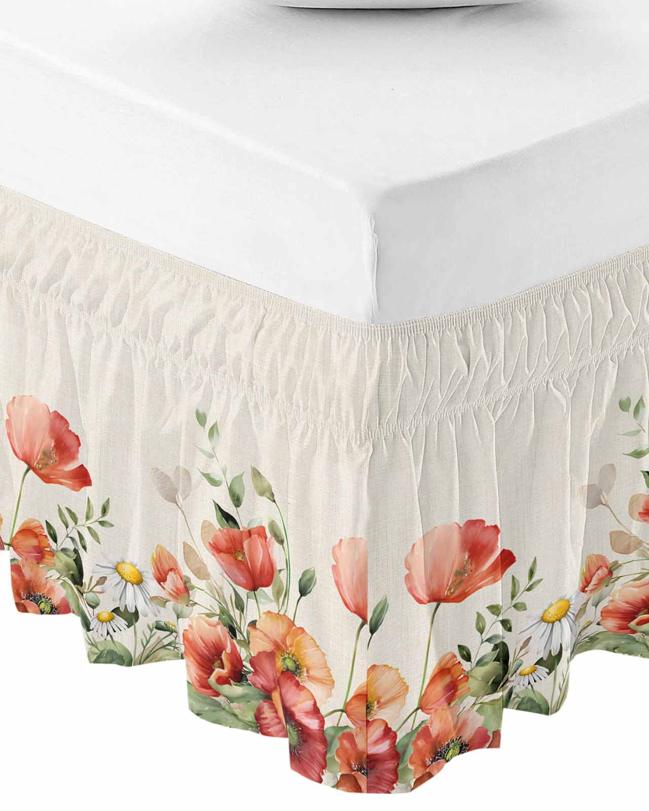 Red Poppy Bed Skirt King Size 16 Inch Drop, Wrap Around Bed Skirts ...
