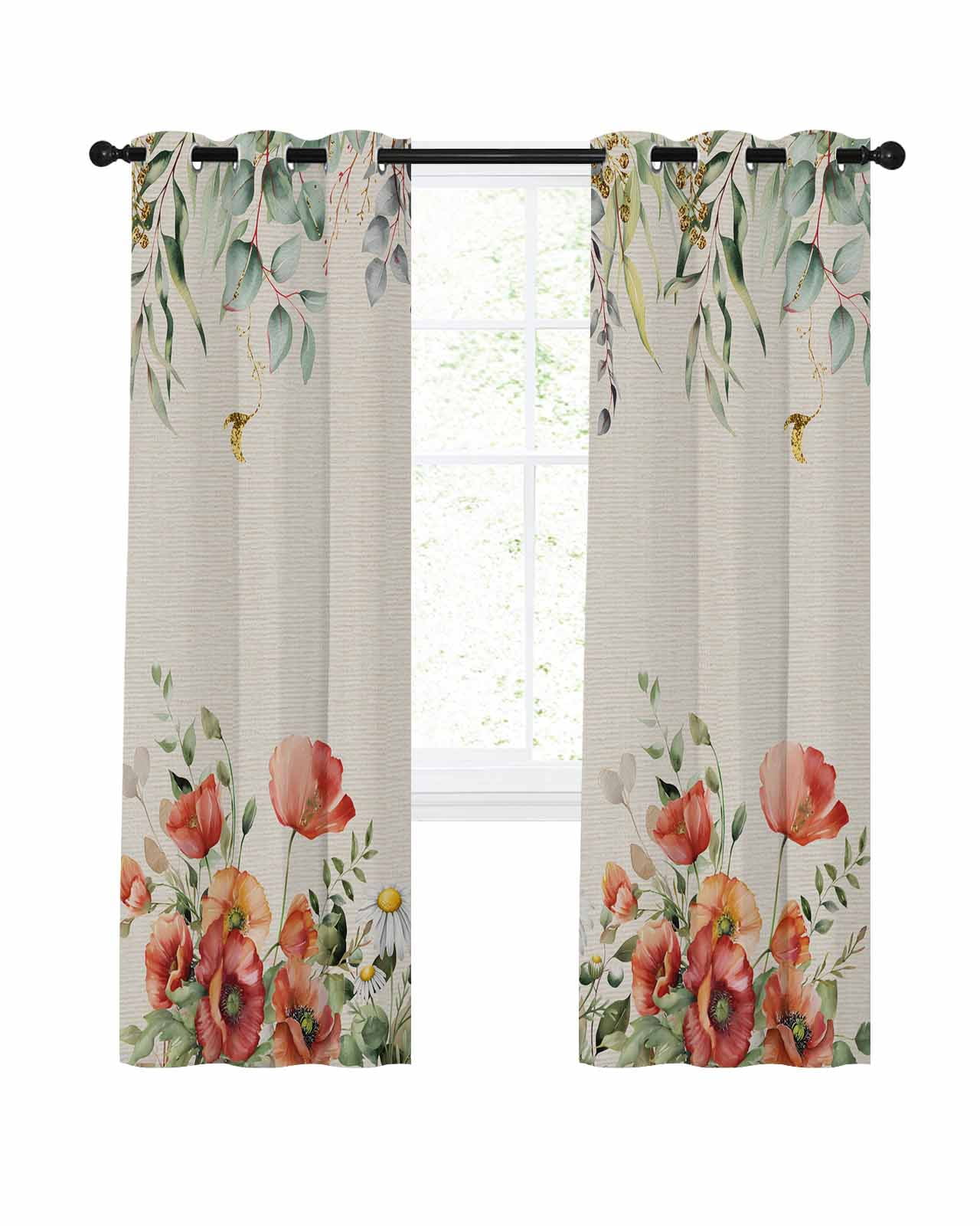 Red Poppy Blackout Curtains, Light Blocking Print Window Curtains ...