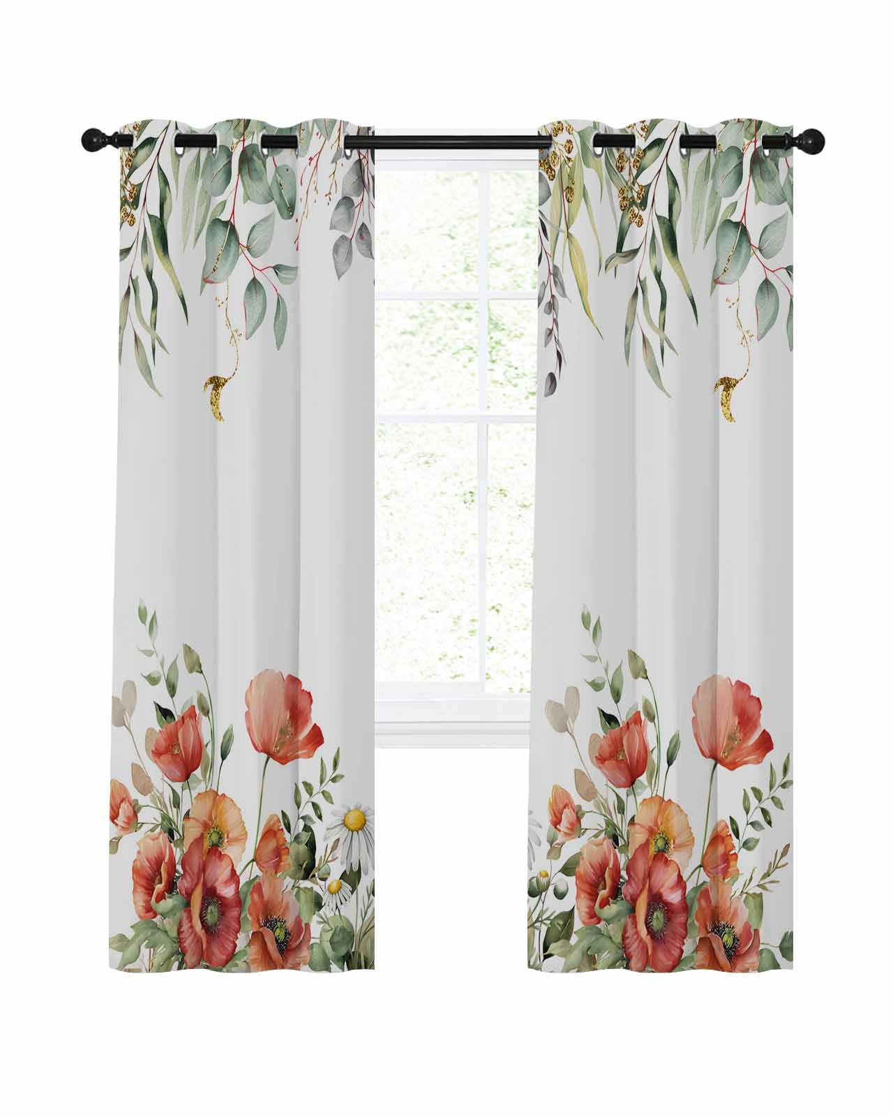 Red Poppy Blackout Curtains, Light Blocking Print Window Curtains ...