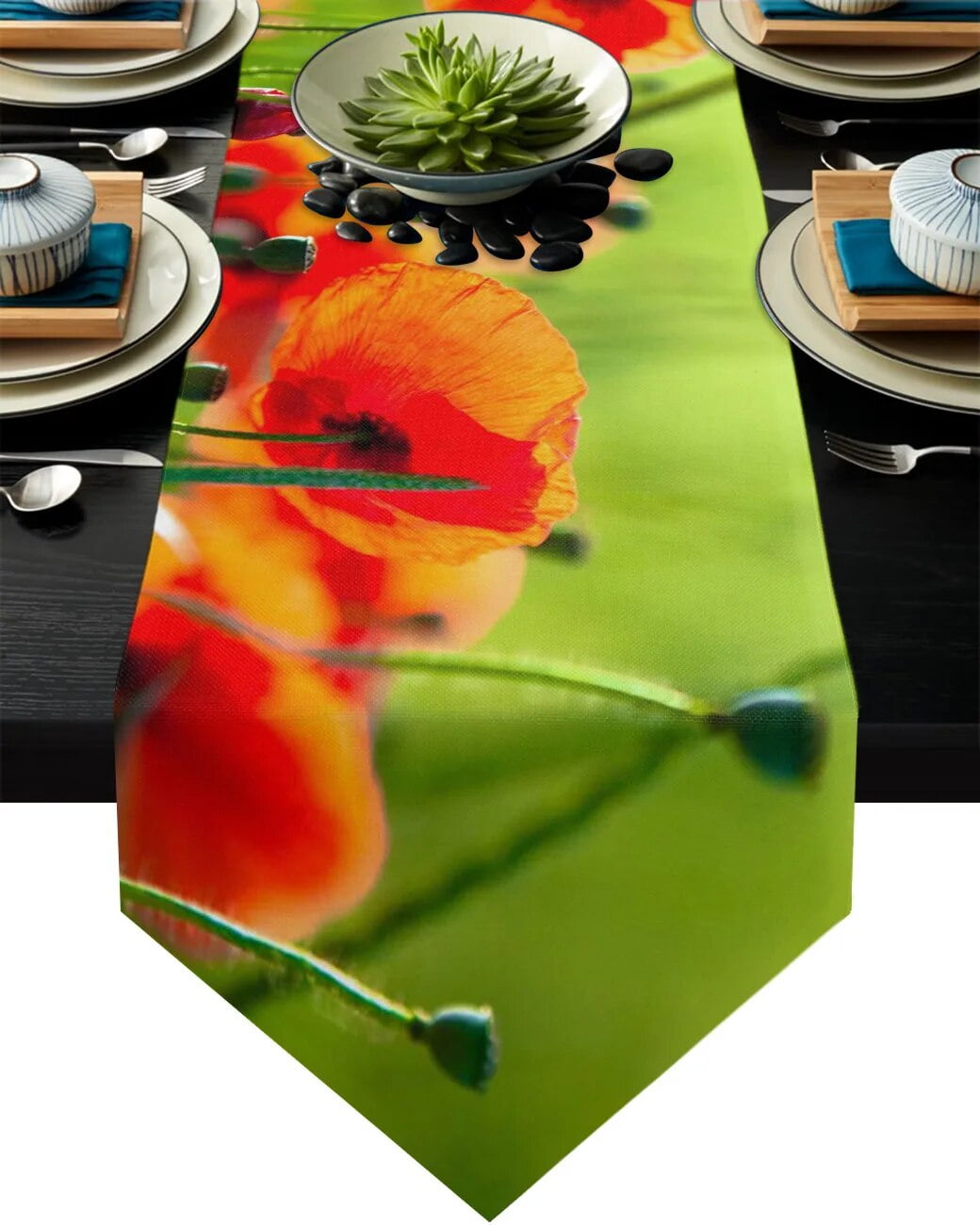 Red Poppy Blossoms Flower Table Runner Party Wedding Decoration Table ...