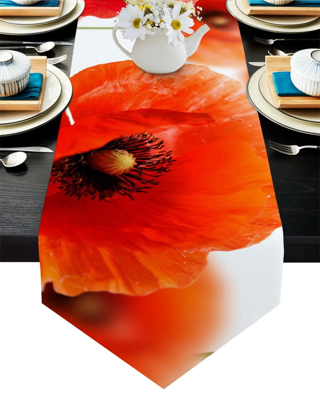 Red Poppy Blossoms Flower Table Runner Party Wedding Decoration Table ...